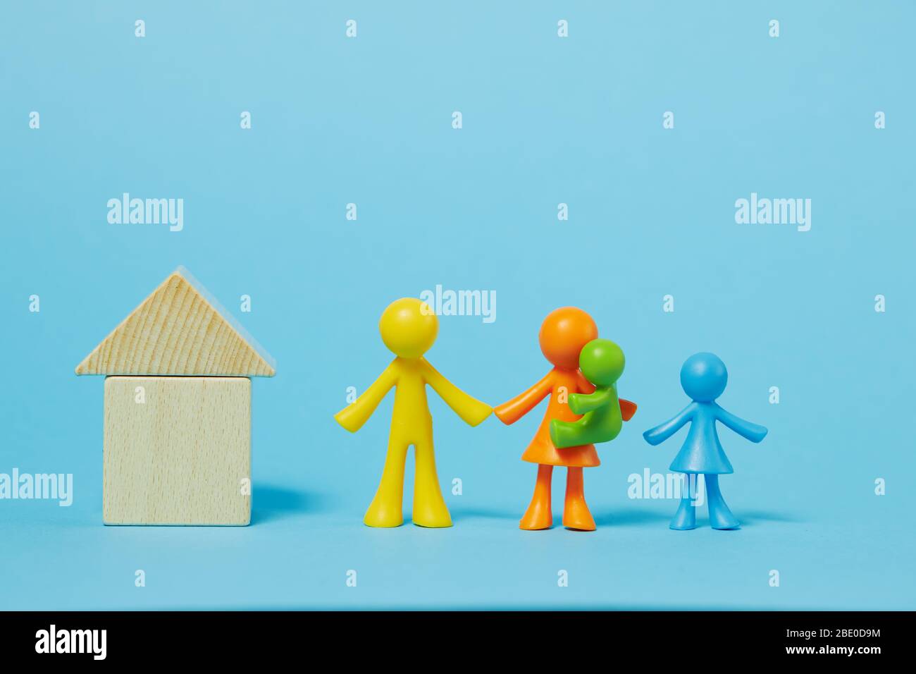 Faceless family on blue background. Stay at home concept. Multi-colored ...