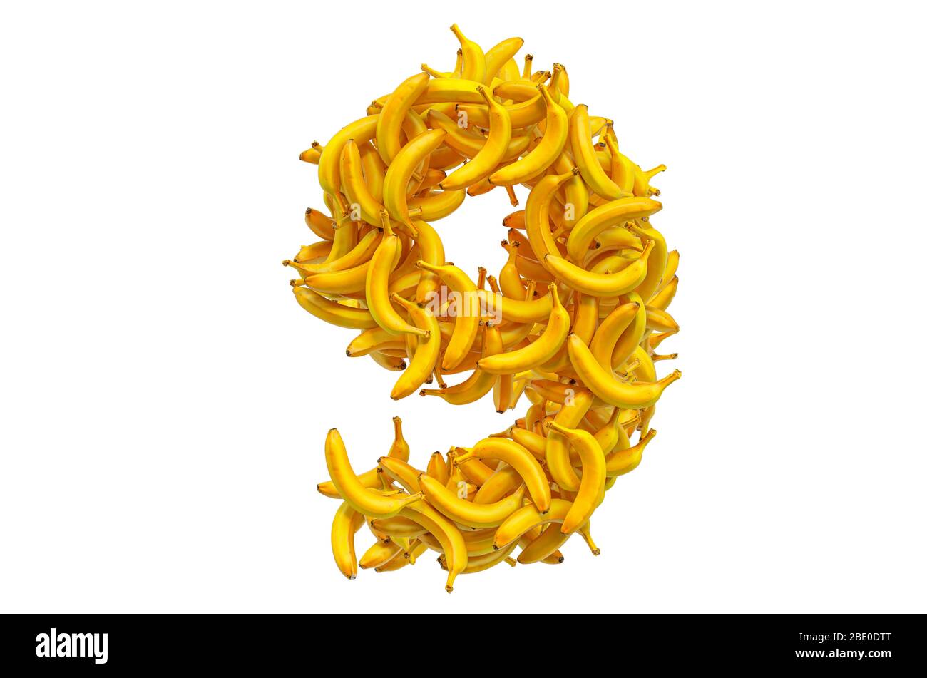 Number 9 from bananas, 3D rendering isolated on white background Stock ...