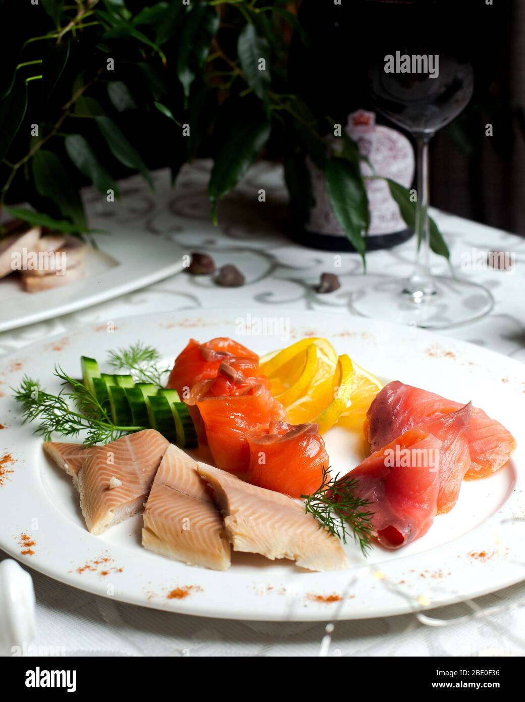 various sliced fish fillet with lemon slice Stock Photo - Alamy