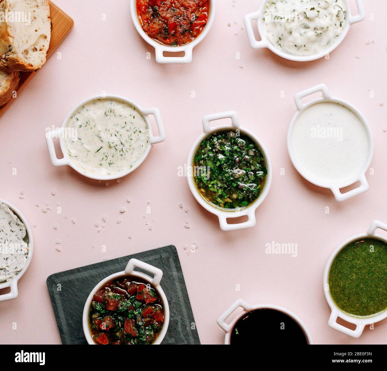 various soups and salads on the table Stock Photo - Alamy