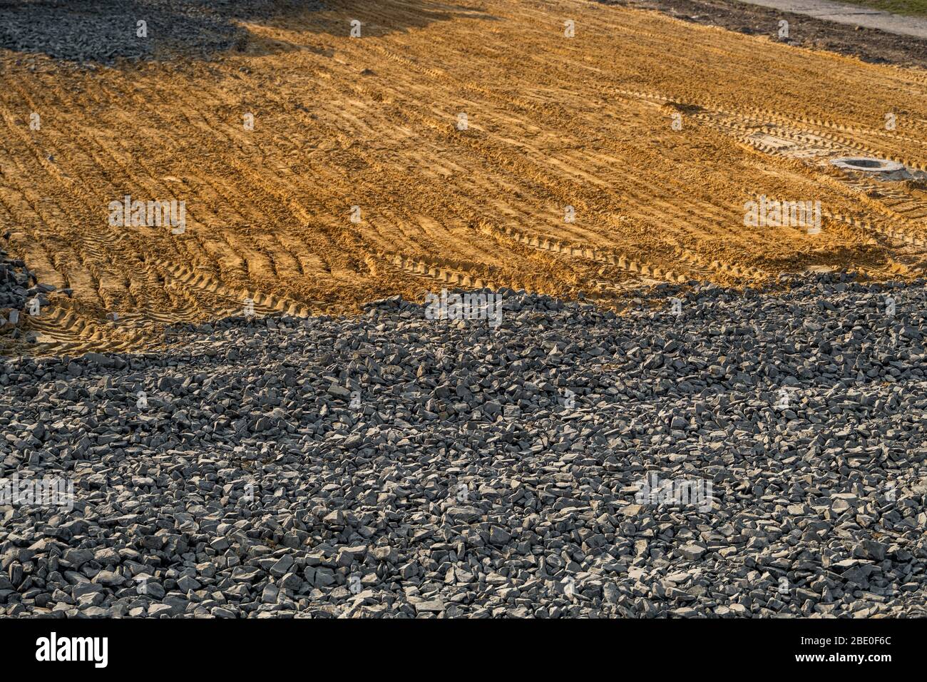 Gravel and sand piles on construction site. Materials for building ...