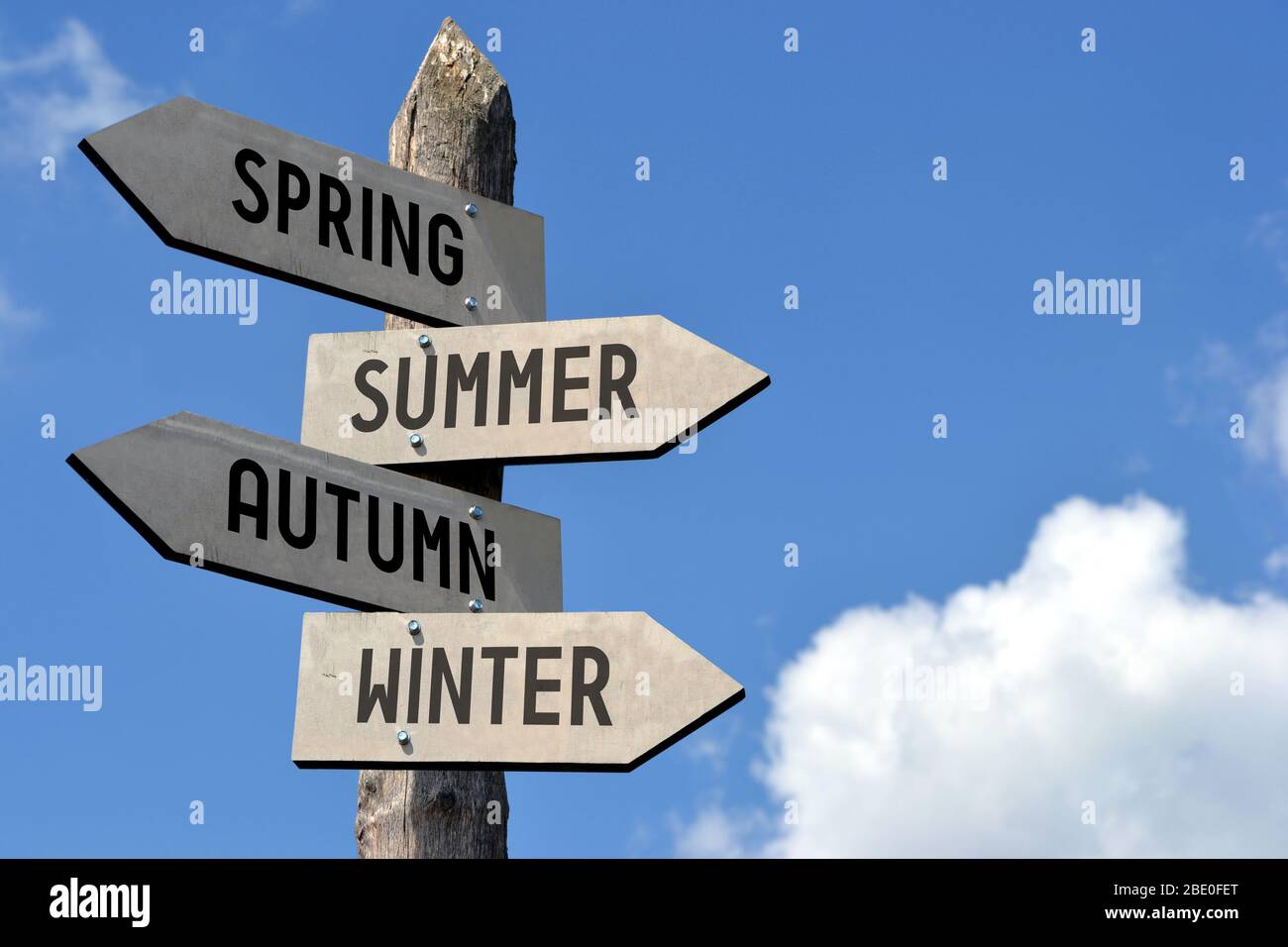 Spring, summer, autumn, winter signpost Stock Photo - Alamy