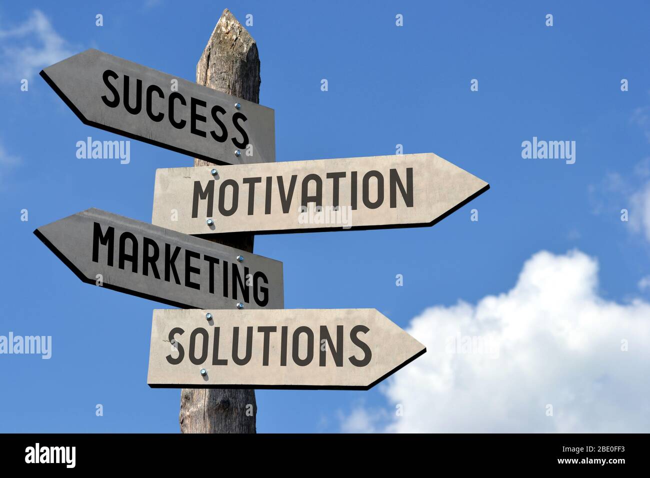 Success, motivation, marketing, solutions signpost Stock Photo - Alamy
