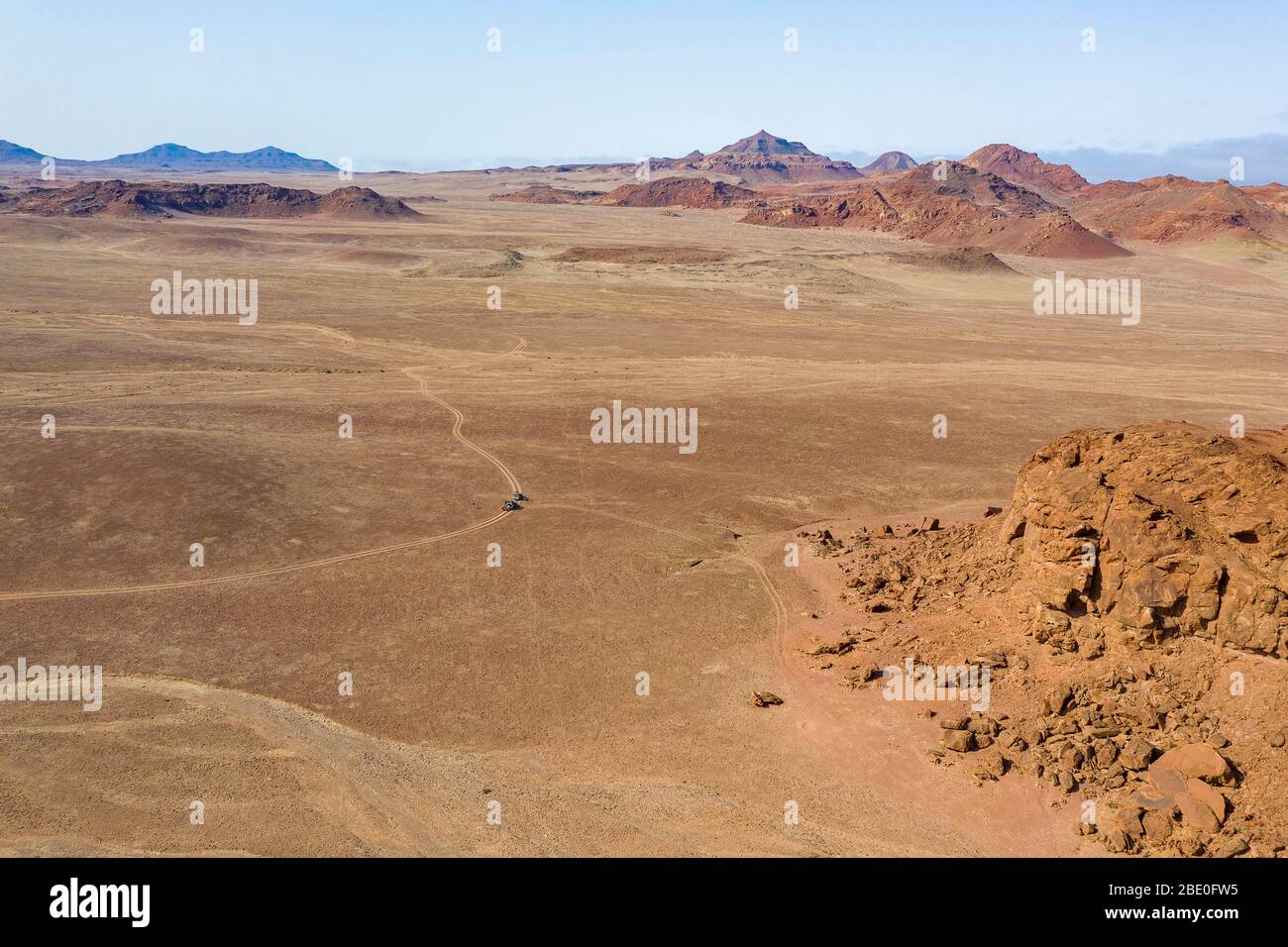 aerial view of a rocky plateau with two all-terrain vehicles Stock ...