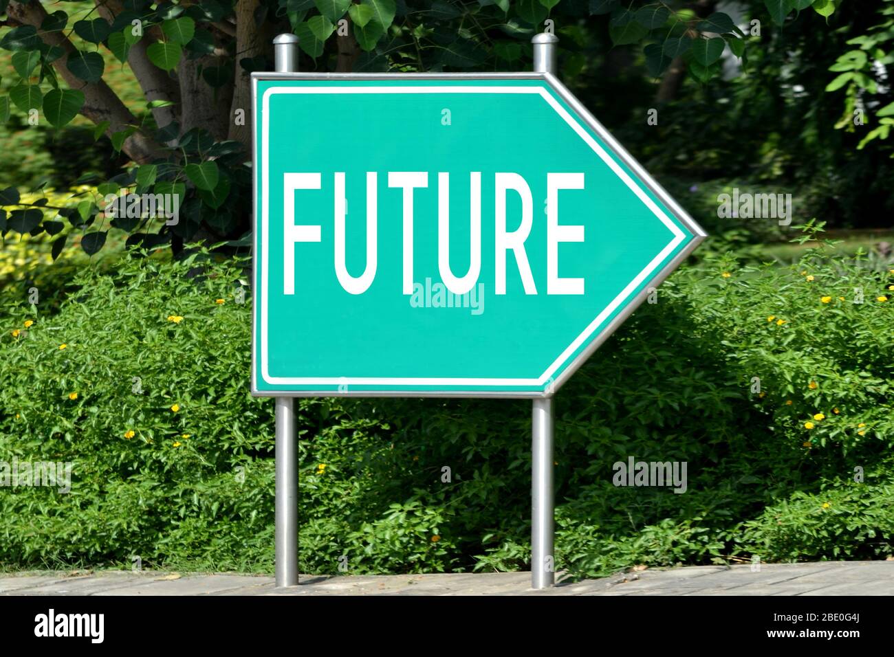 Green road sign - future Stock Photo - Alamy