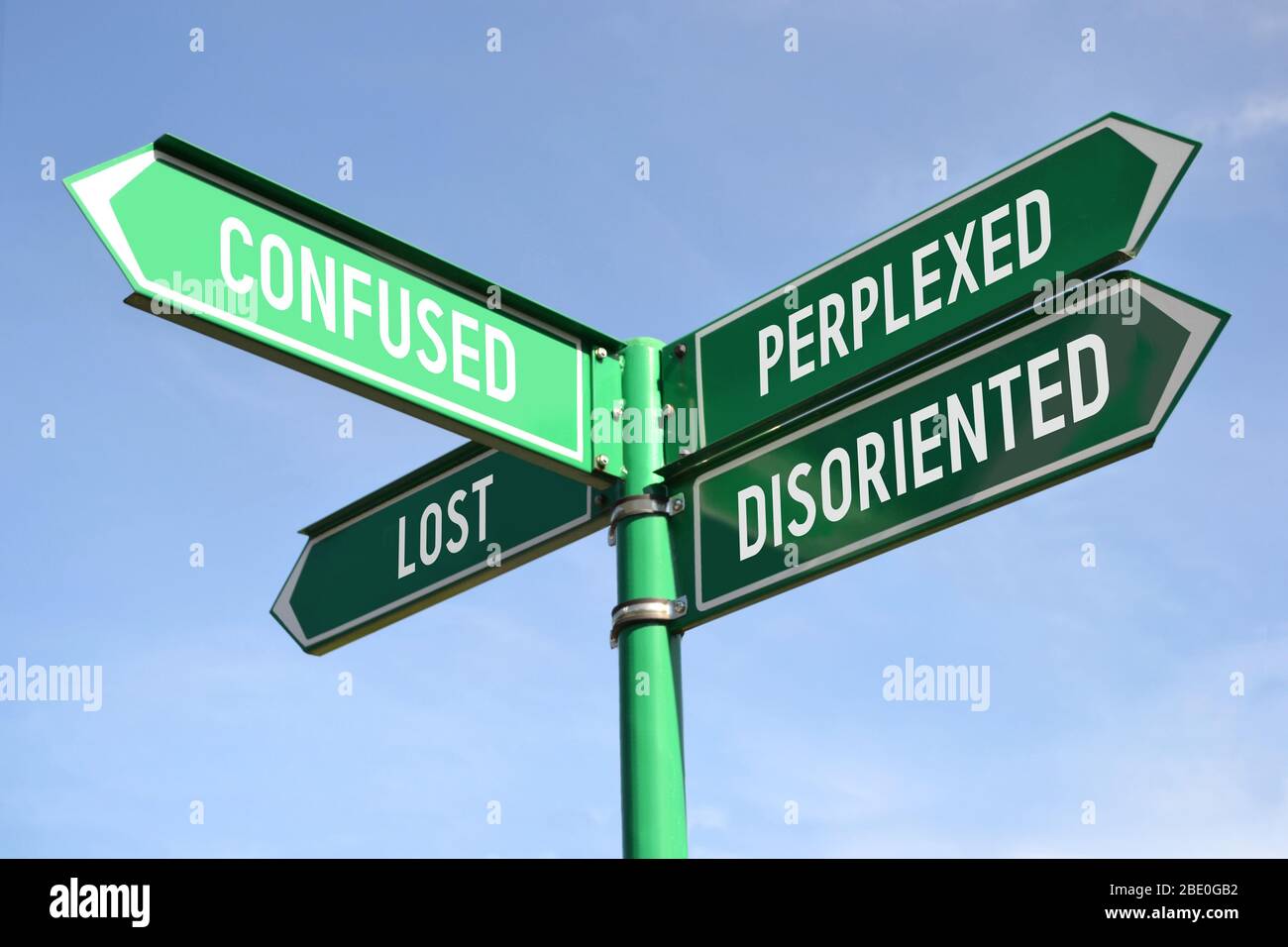 Confused, perplexed, lost, disoriented signpost Stock Photo - Alamy Confused, perplexed, lost, disoriented signpost Stock Photo - Alamy