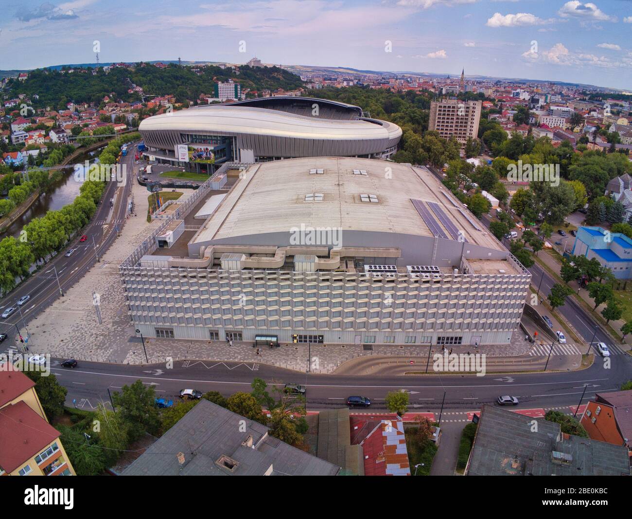 Aerial photography over Cluj Arena stadium, main stage of Untold ...