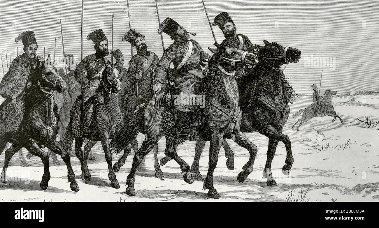 Detachment of Russian Cossacks marching towards the Prut river line and ...
