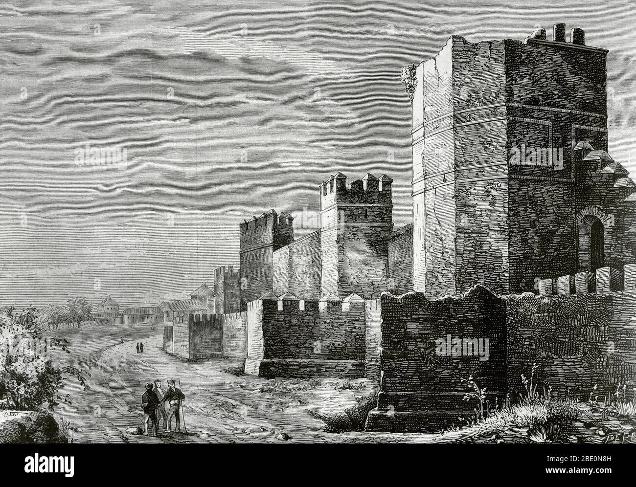 Ancient walls, built by the Romans and restored by the Arabs Stock ...