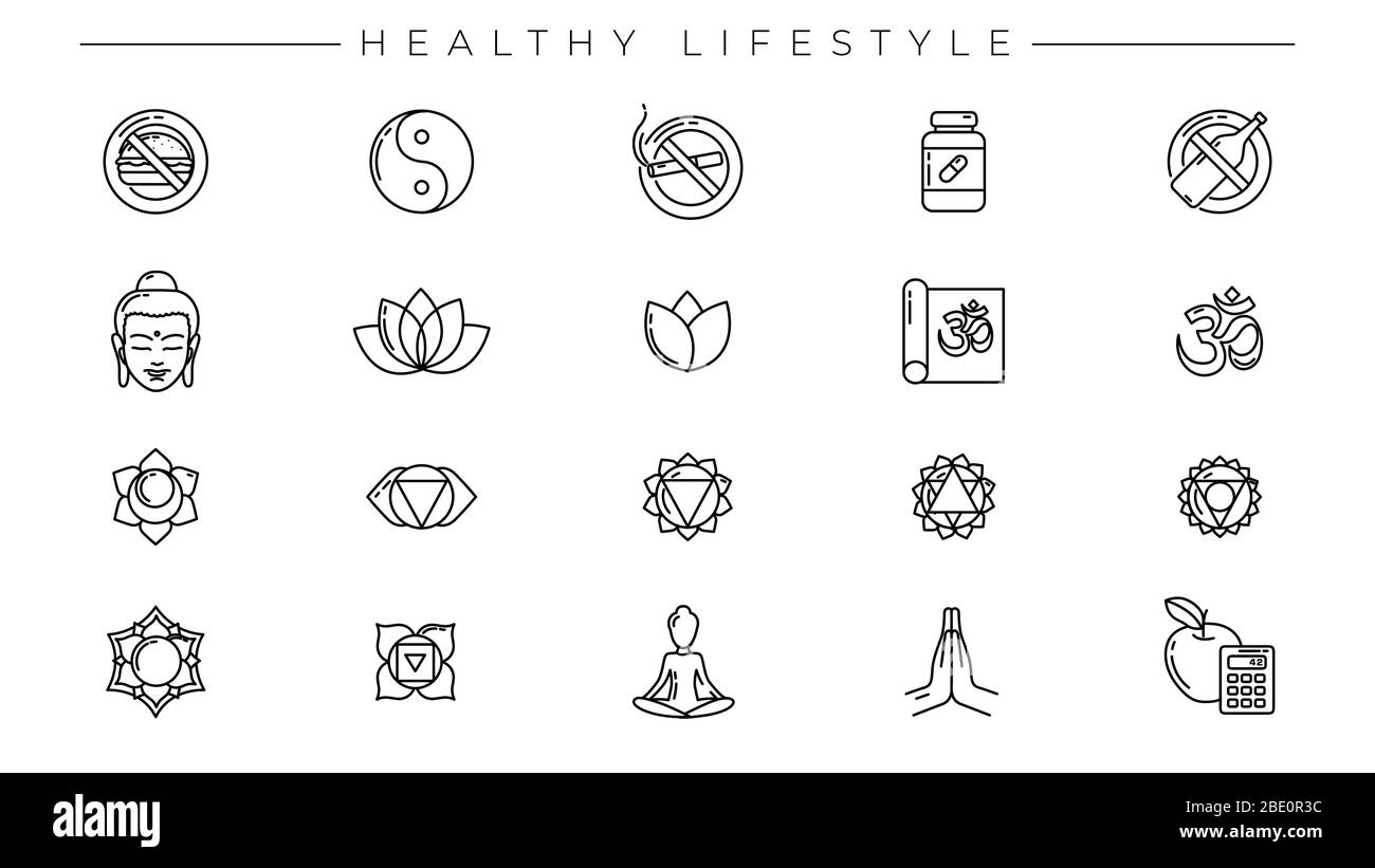 Healthy Lifestyle concept line style vector icons set Stock Vector ...