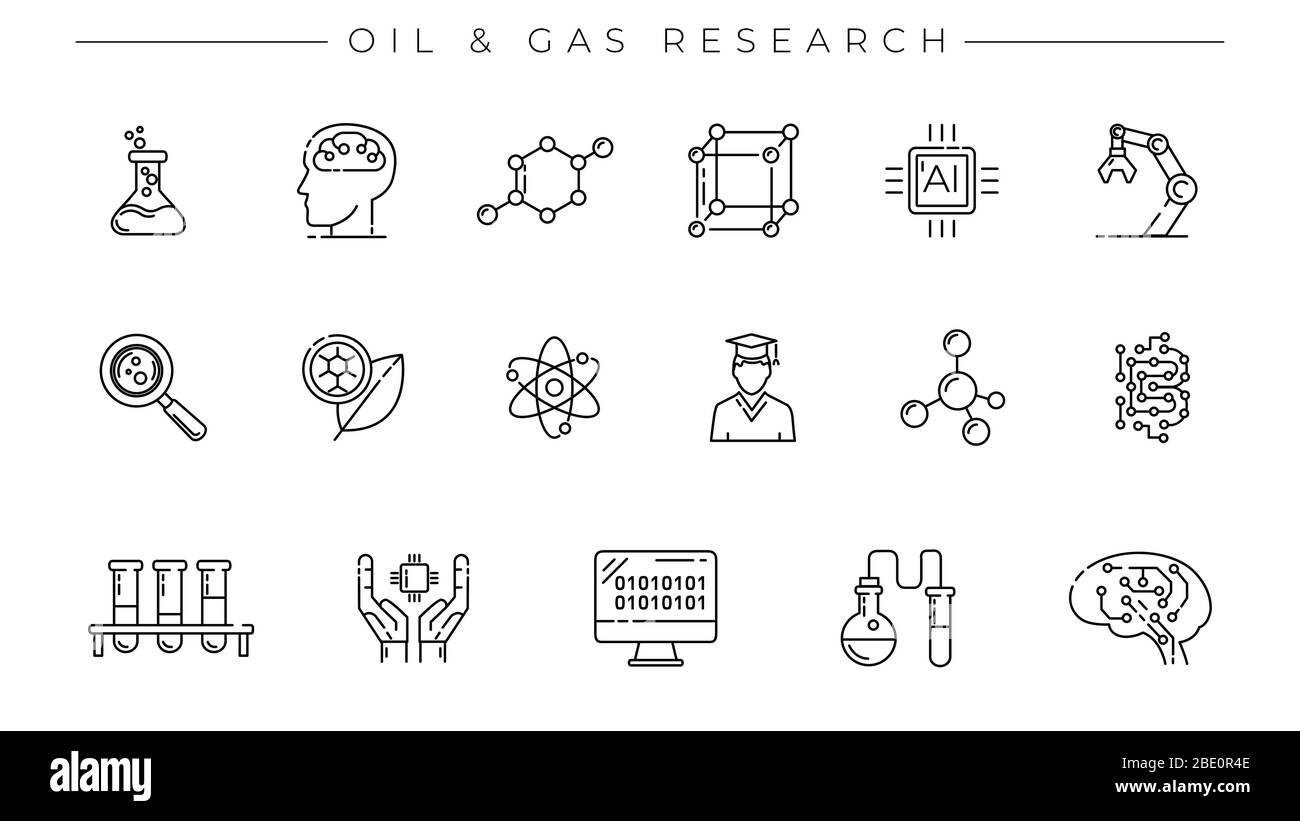 Oil and Gas Research concept line style vector icons set Stock Vector ...