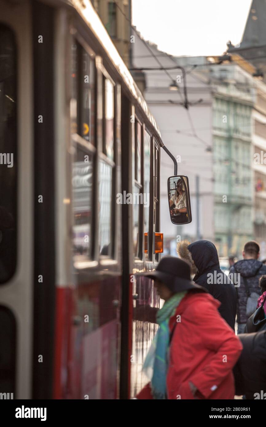PRAGUE, CZECHIA - OCTOBER 31, 2019: Prague tram, or called Prazske ...