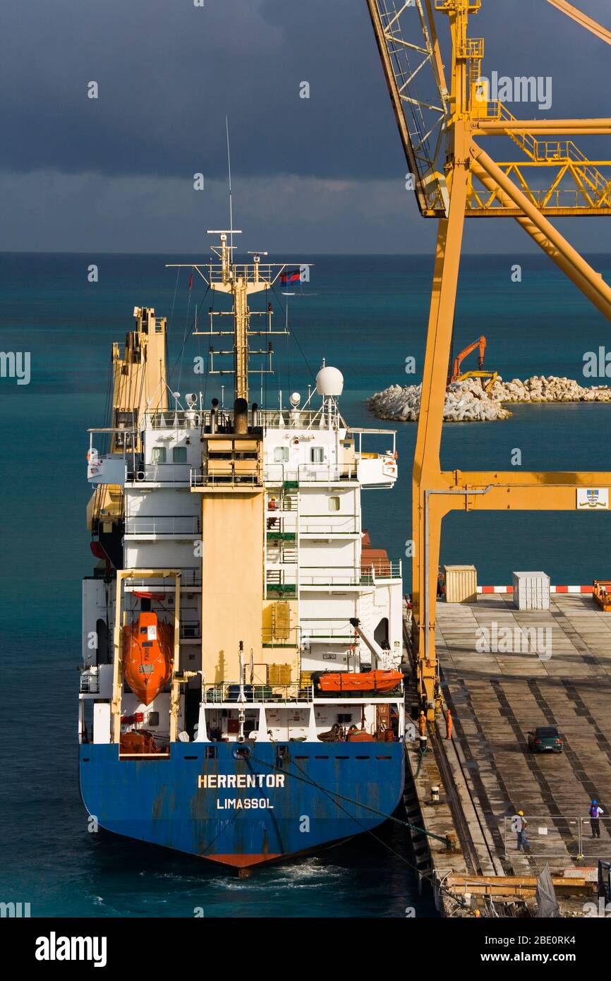 Container ship in Bridgetown, Barbados, West Indies, Caribbean Stock ...