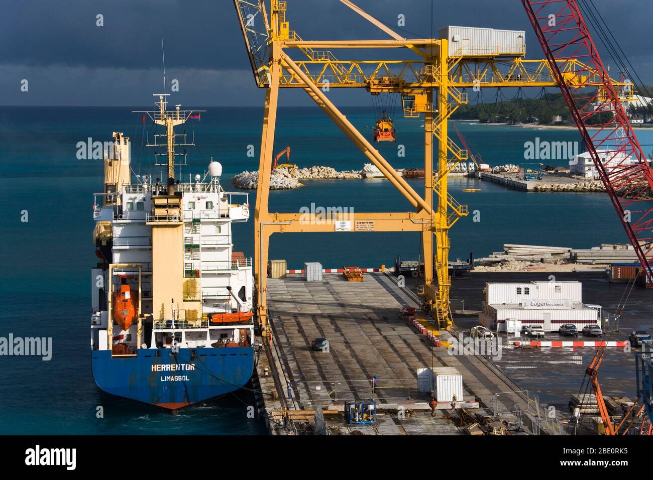 Container ship in Bridgetown, Barbados, West Indies, Caribbean Stock ...