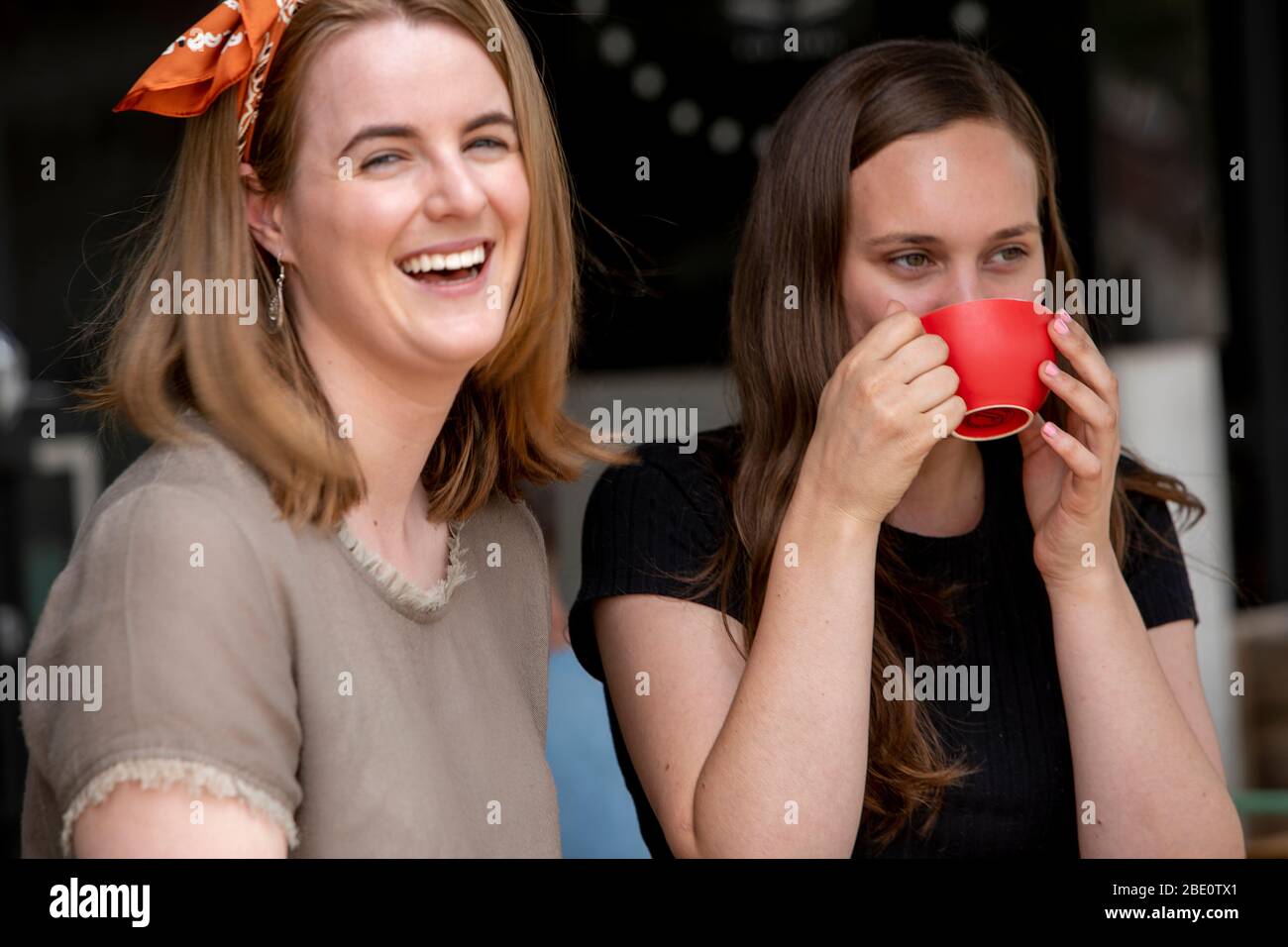 Young women connecting in a tea lounge Stock Photo - Alamy