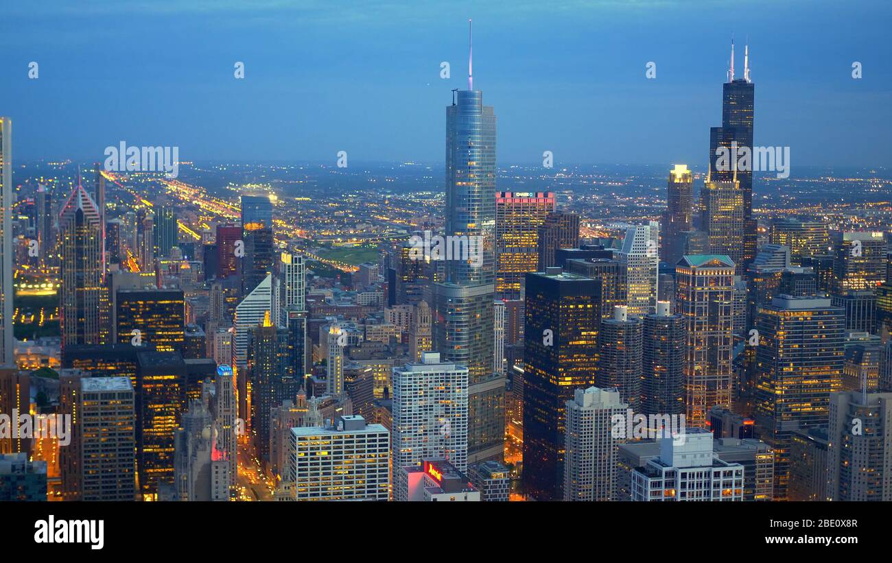 Chicago from above amazing aerial view in the evening chicago hi-res ...