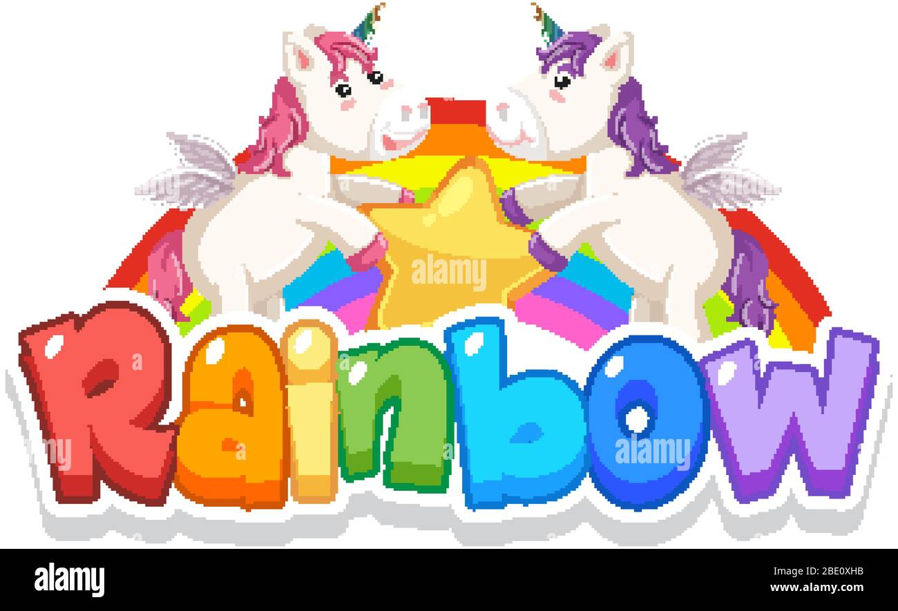 Font design for word rainbow with rainbow in the sky background ...