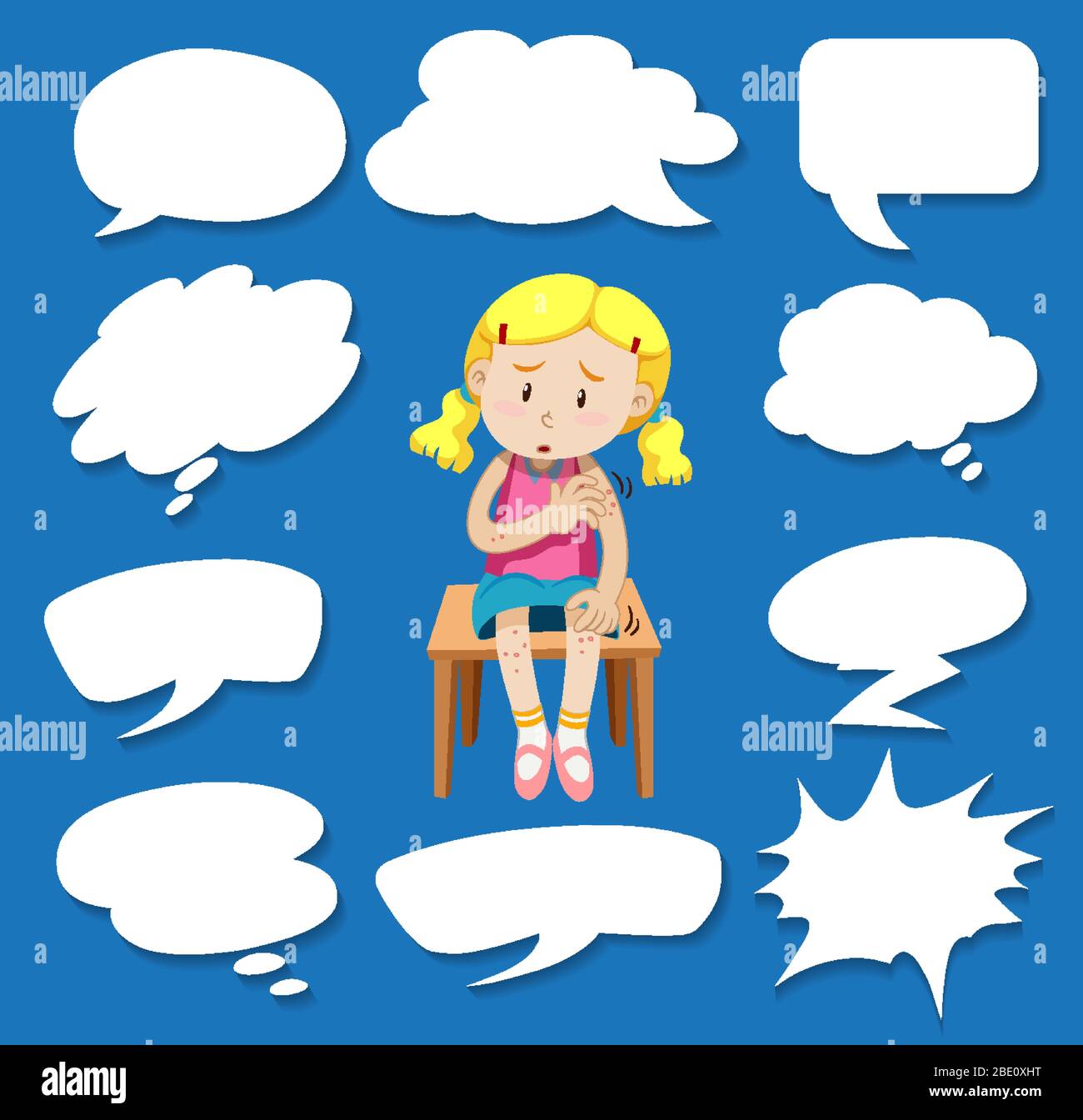 Different shapes of speech bubbles and sad girl illustration Stock ...