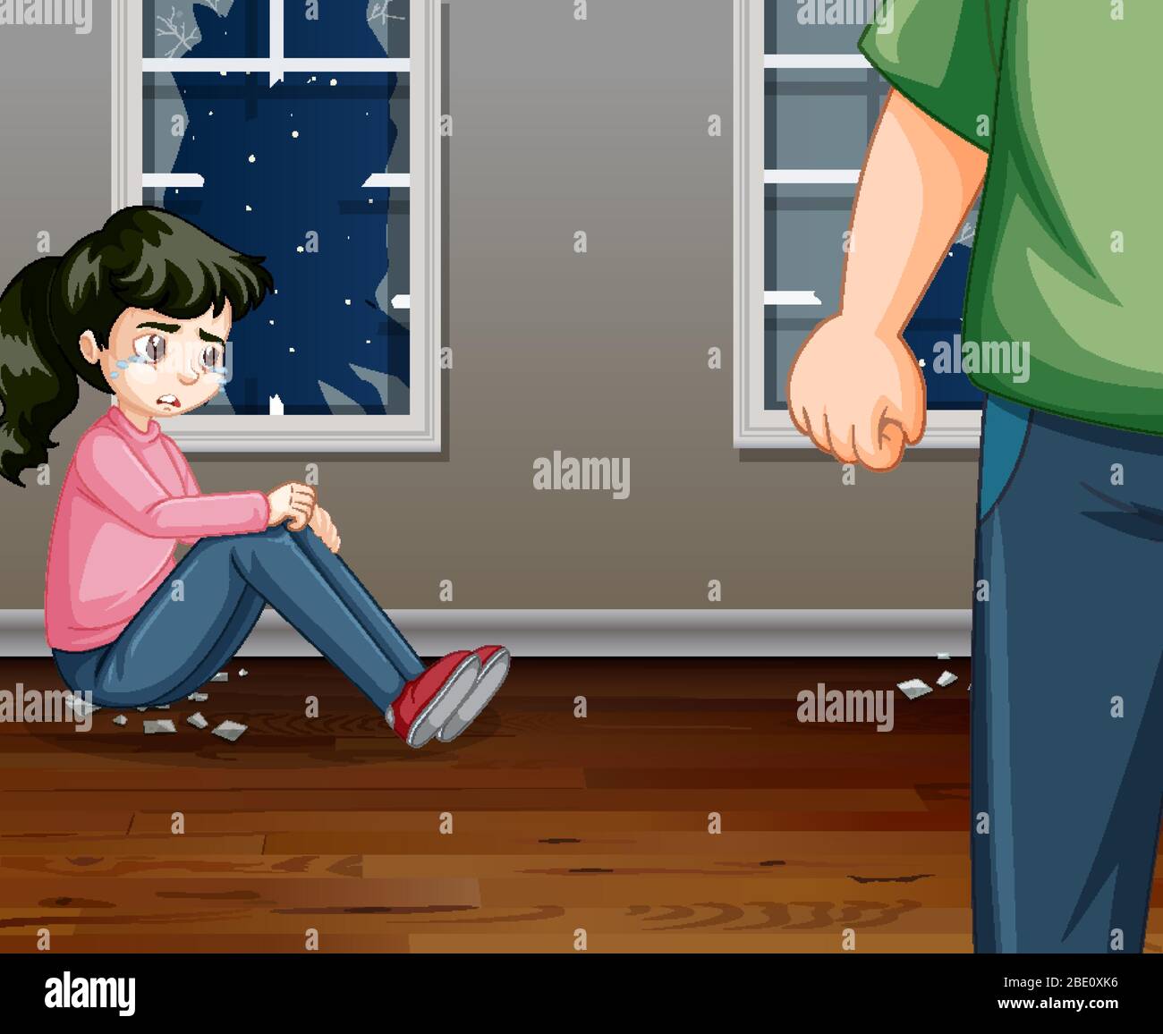 Violence scene with crying girl and angry man at home illustration ...