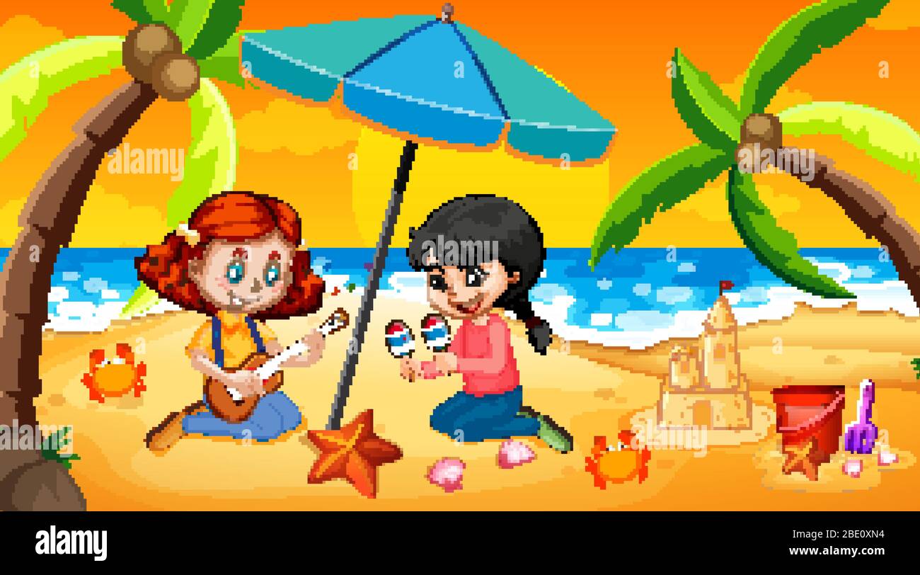 Cartoon Beach Party Scene