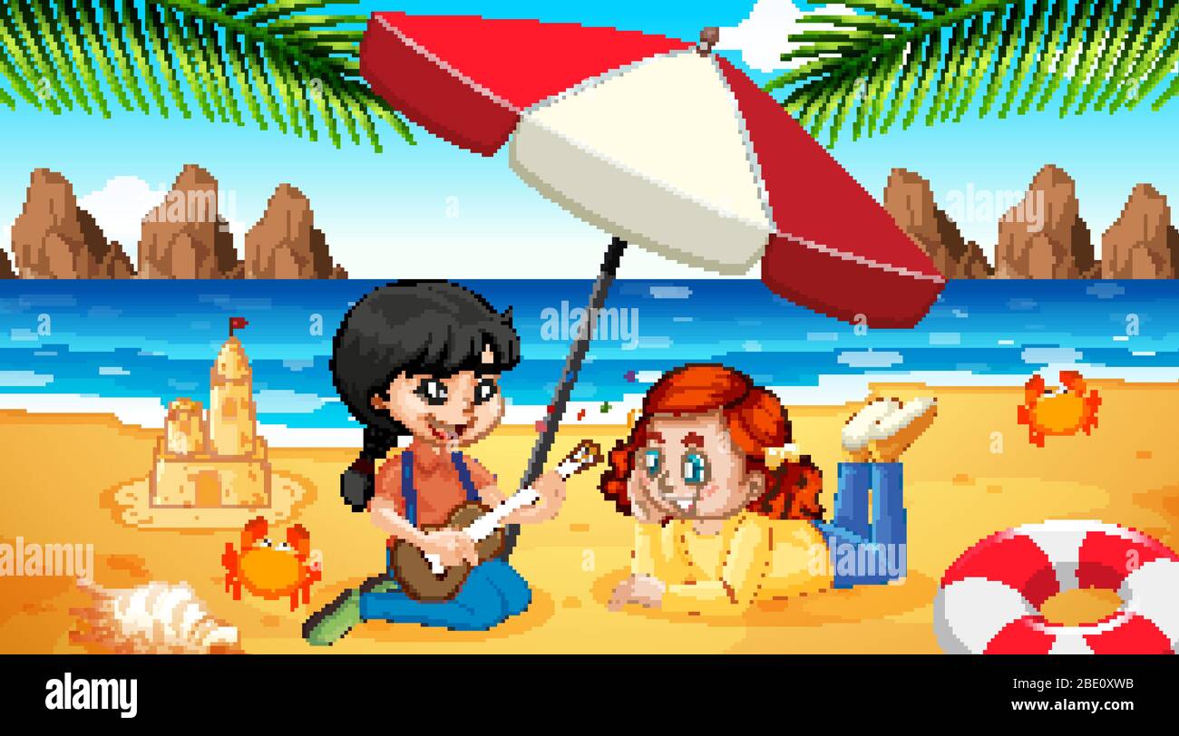 Cartoon Beach Party Scene