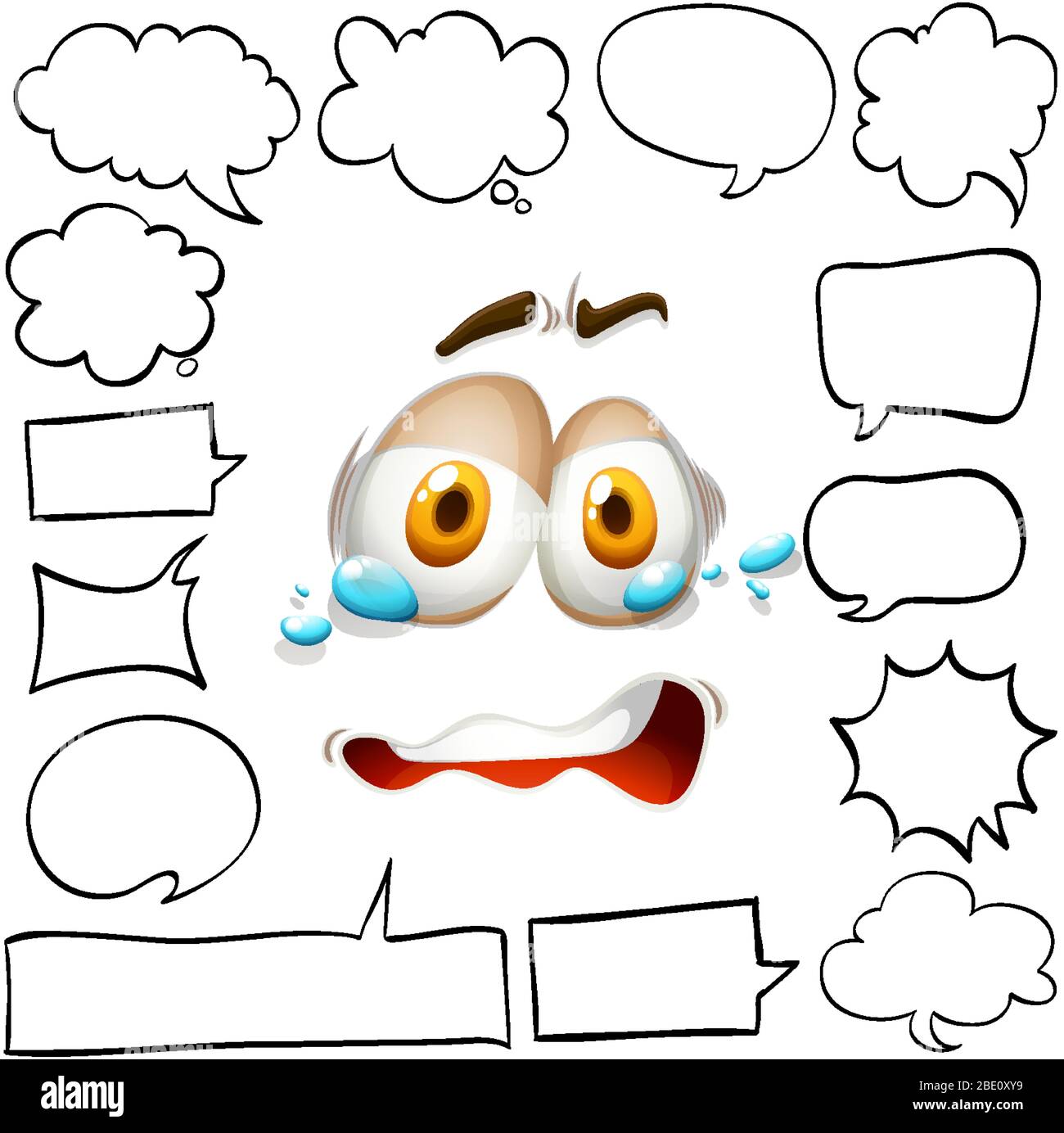 Different shapes of speech bubbles and crying face illustration Stock ...