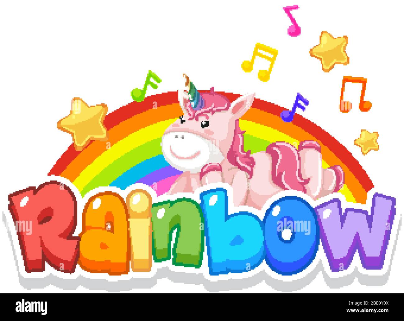 Font design for word rainbow with rainbow in the sky background ...