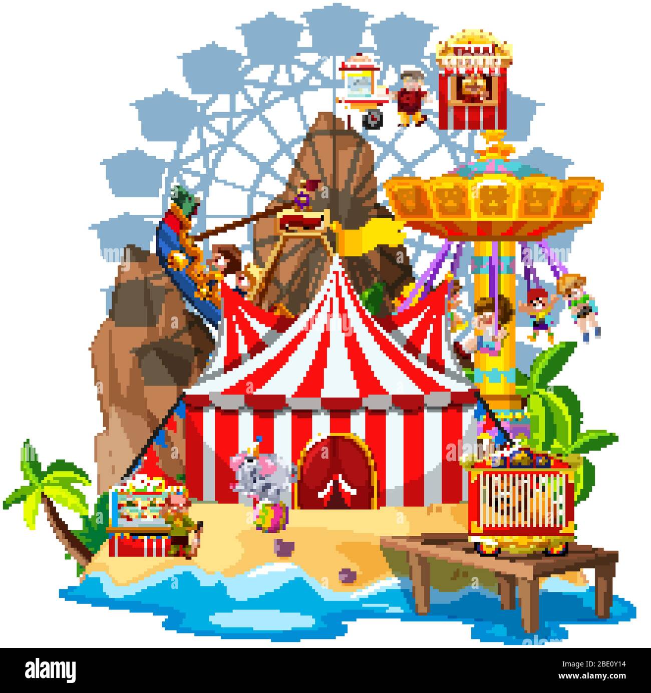 Scene with many kids playing on circus rides illustration Stock Vector ...