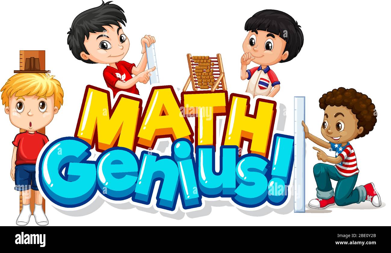 Font design for word math genius with happy kids illustration Stock ...