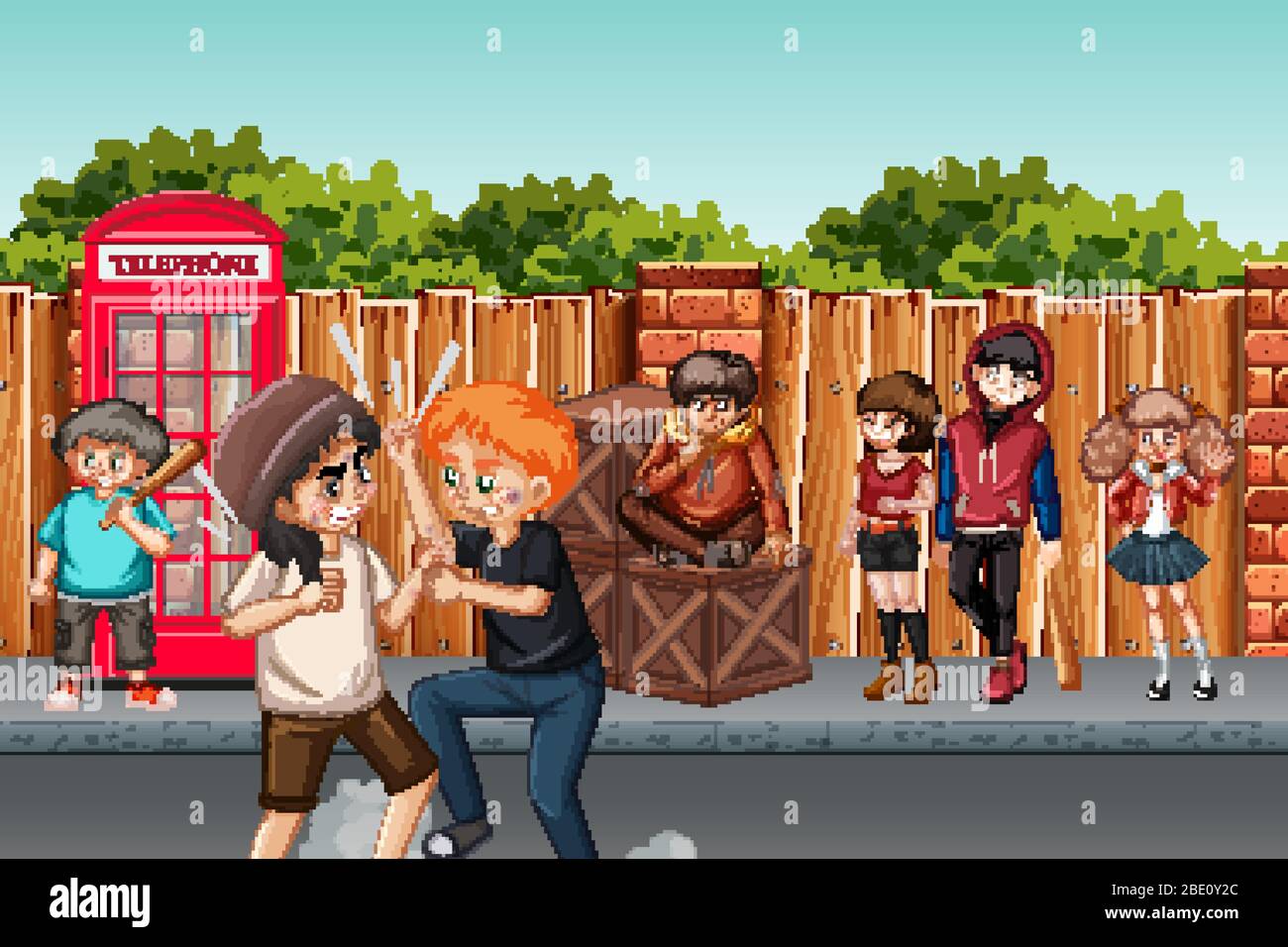 Domestic violence scene with people fighting on the street illustration ...