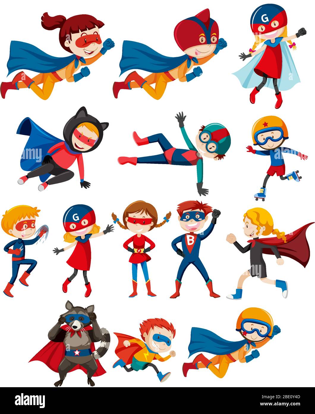 Set of children in hero costume on white background illustration Stock ...