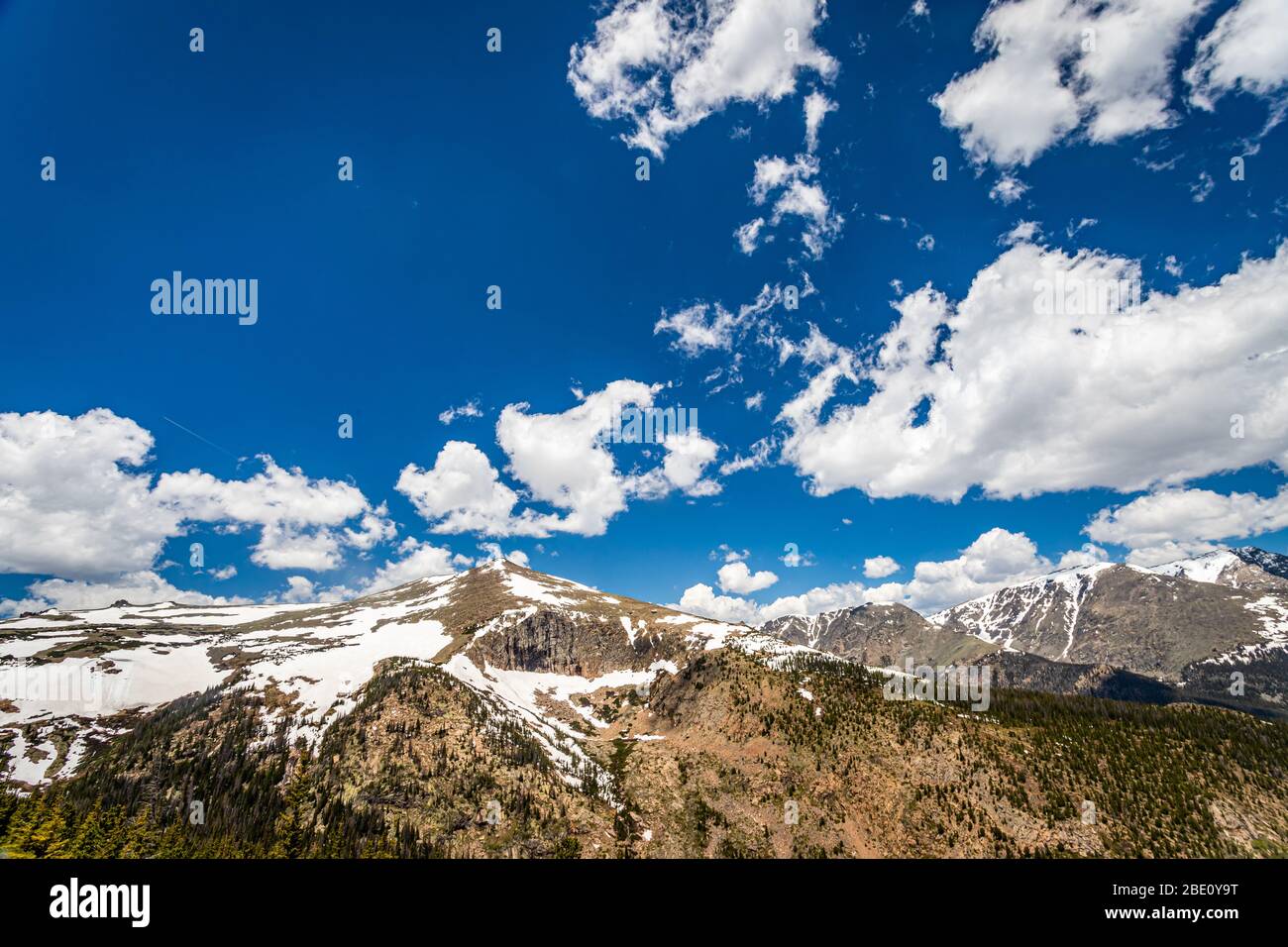 A panoramic view of Rocky Mountain National Park in Colorado from Trail ...