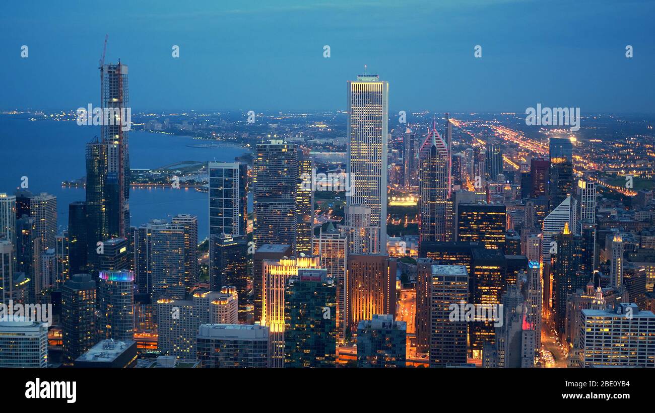 Chicago from above amazing aerial view in the evening chicago hi-res ...