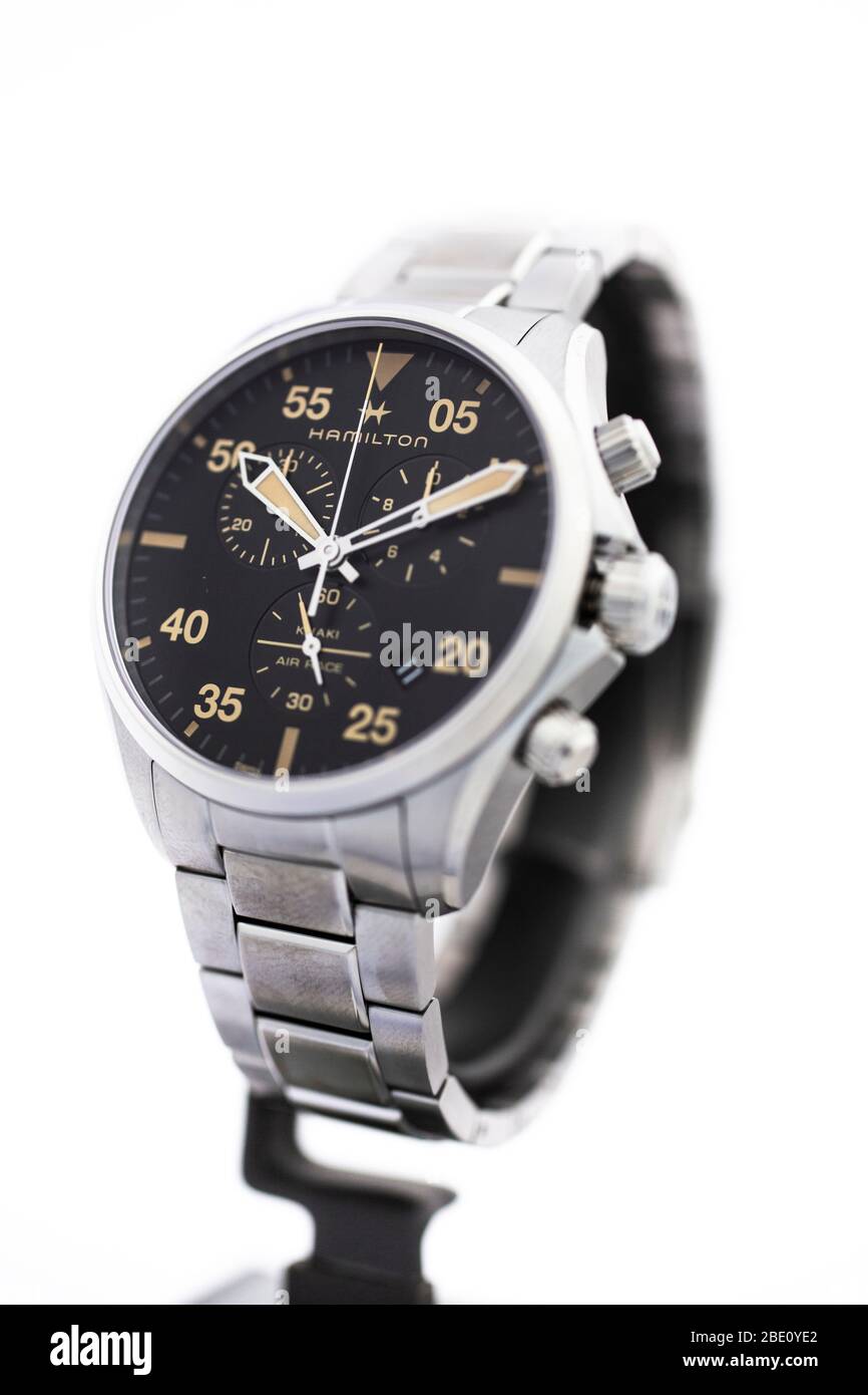 Biel, Switzerland 31.03.2020 - The close up of Hamilton man watch ...