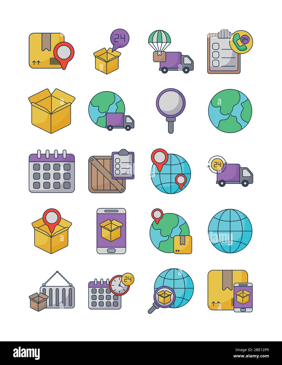 set of icons freight delivery logistics on white background vector ...