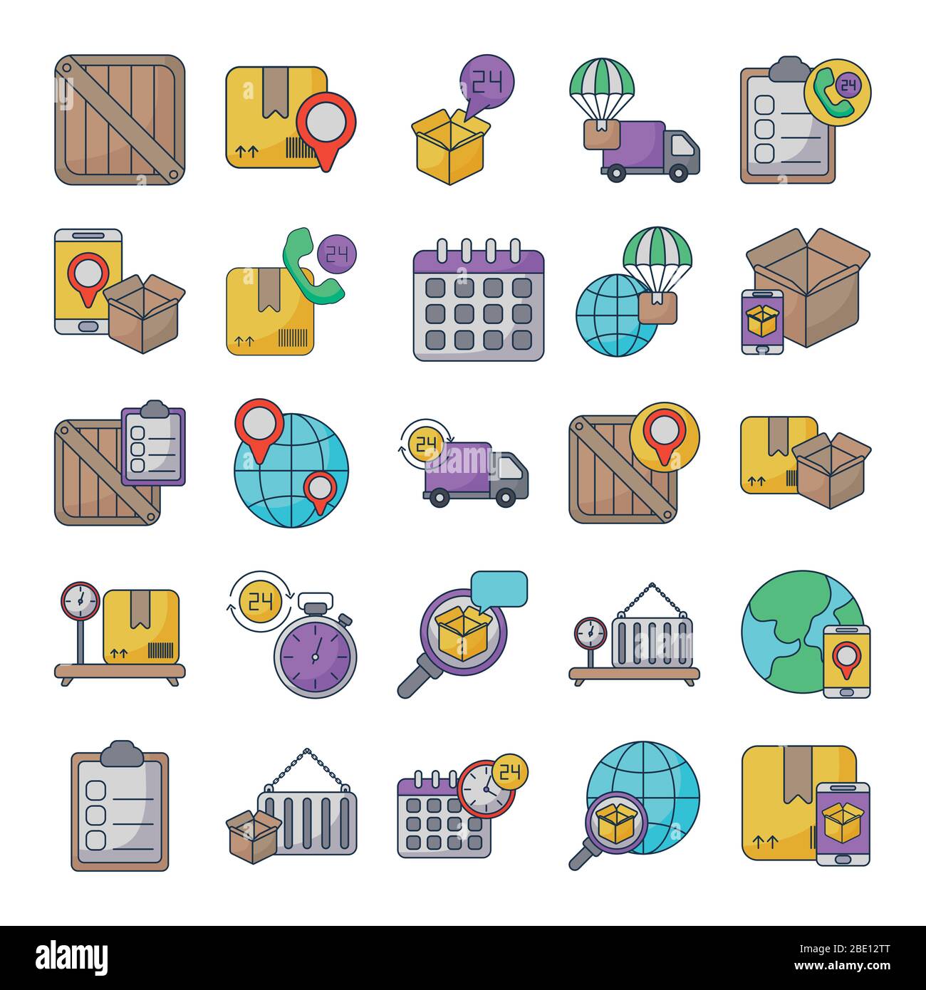 set of icons freight delivery logistics on white background vector ...