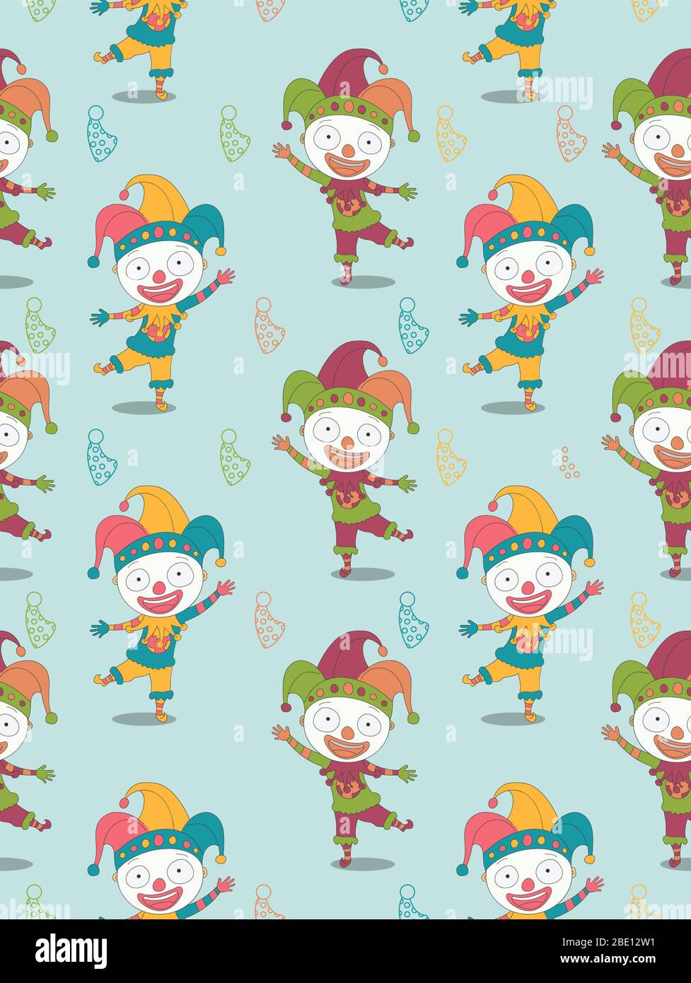Little clown hand drawn card and seamless pattern. kids illustration ...