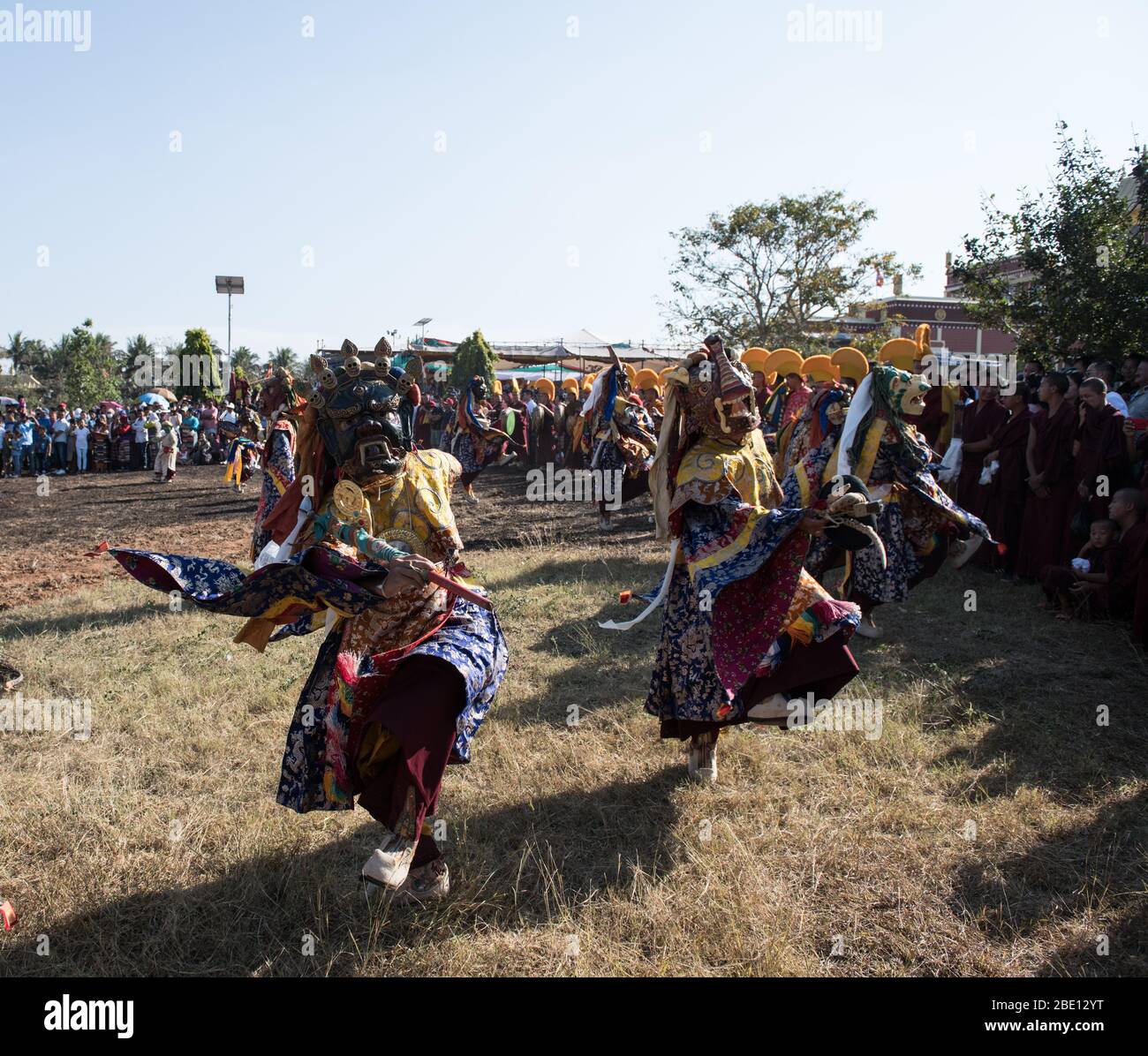 Cham dance performed with masks by Tibetan monks during Losar (Tibetan ...