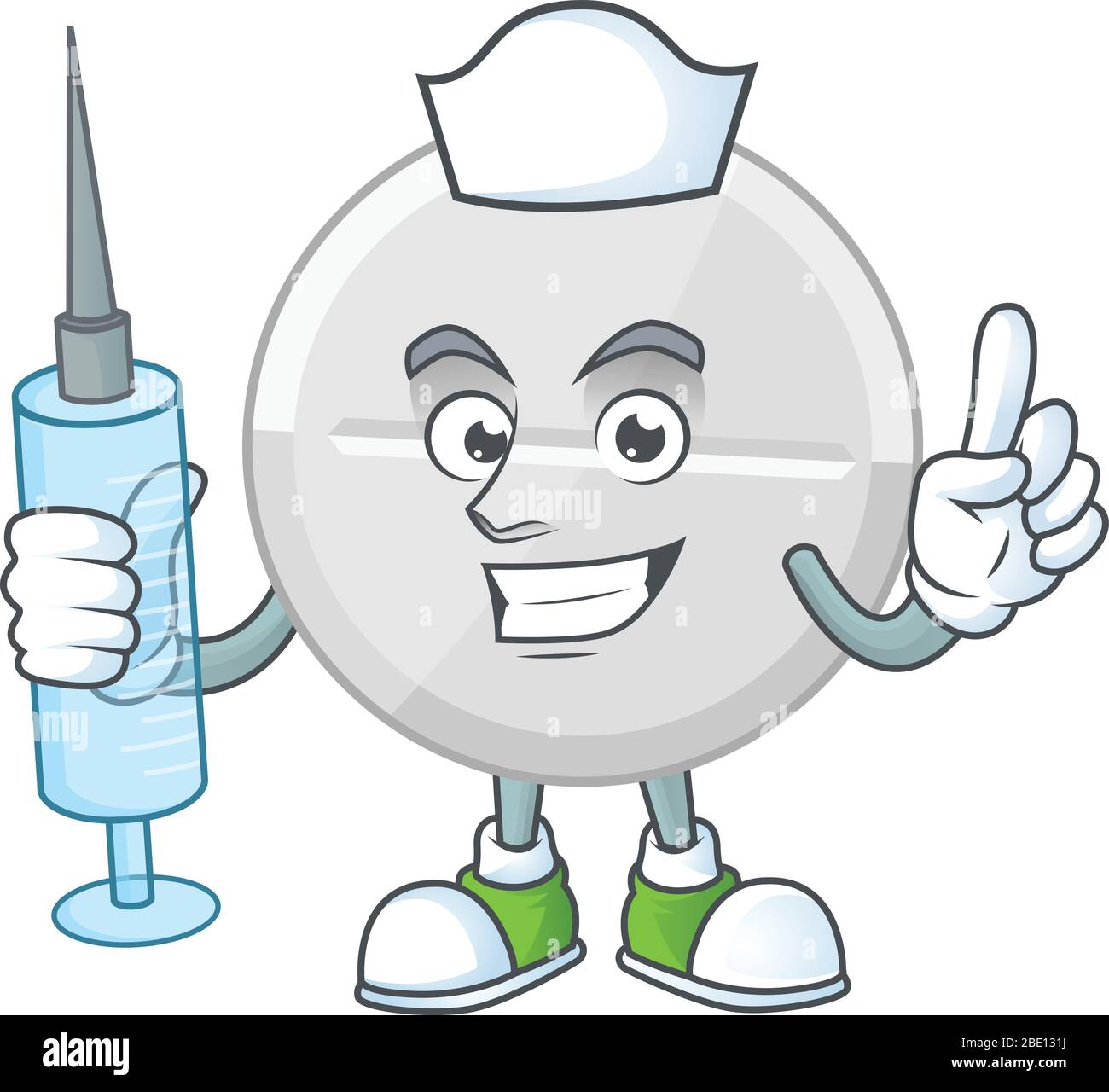 Friendly Nurse white pills mascot design style using syringe Stock ...