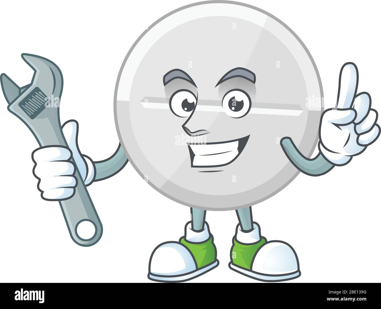 A mechanic white pills mascot character fix a broken machine Stock ...