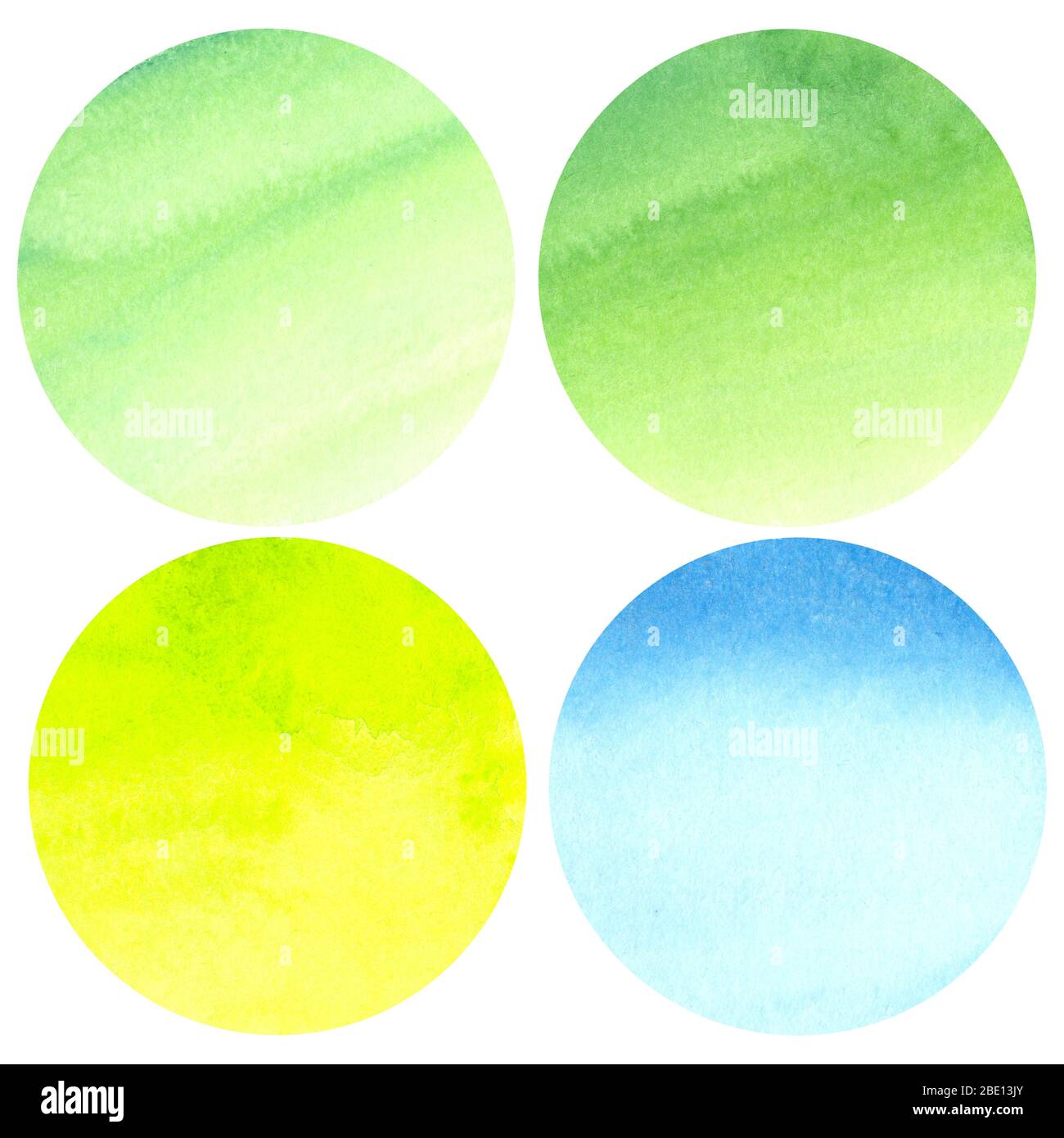 set of watercolor circles of blue green and lime colors isolated on ...