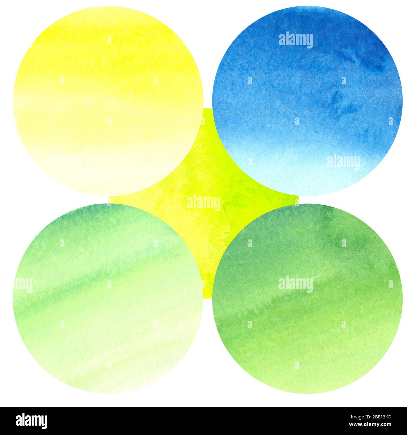 colorful watercolor circles of blue yellow and green shades isolated on ...