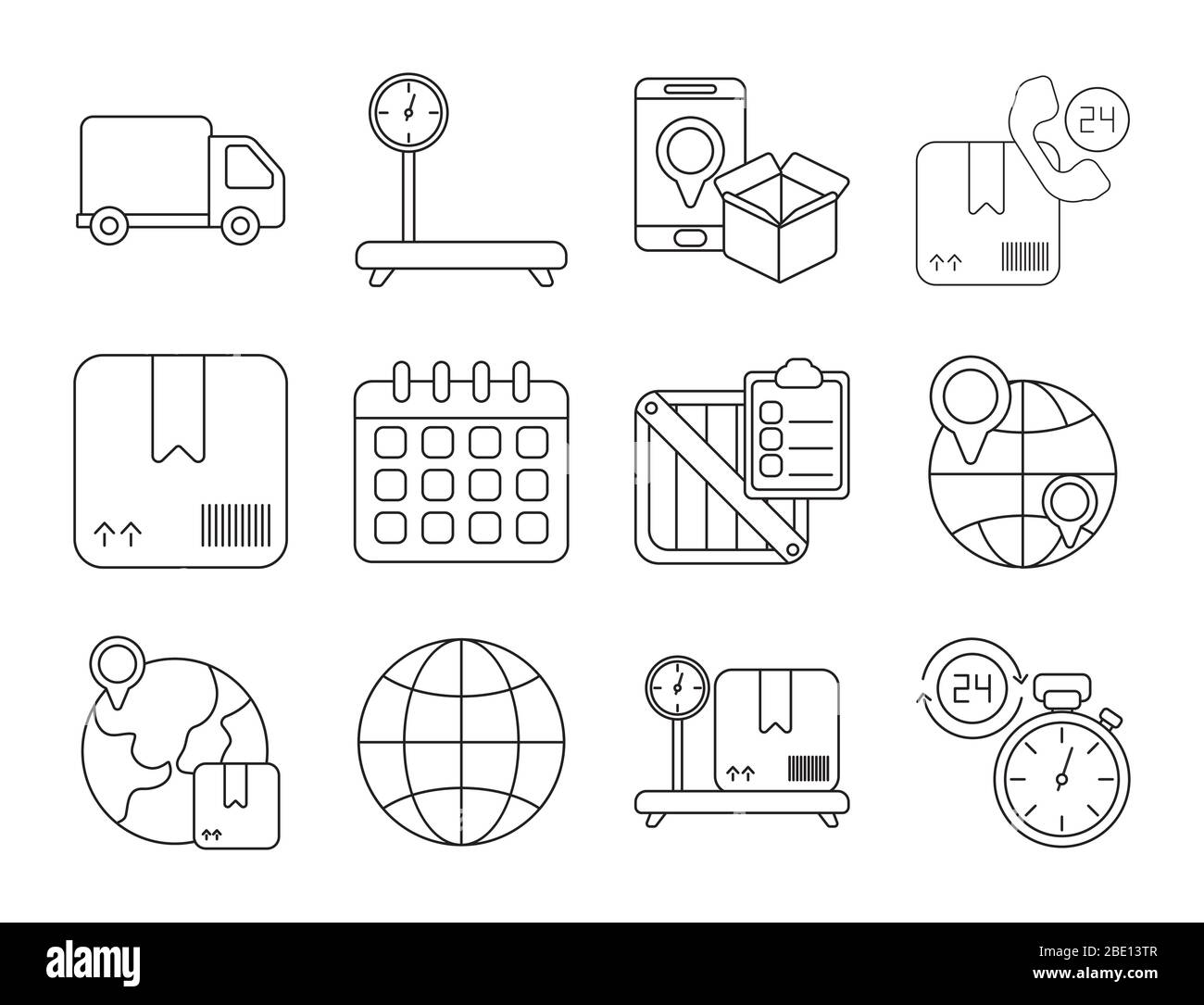 set of icons freight delivery logistics , line style icon vector ...
