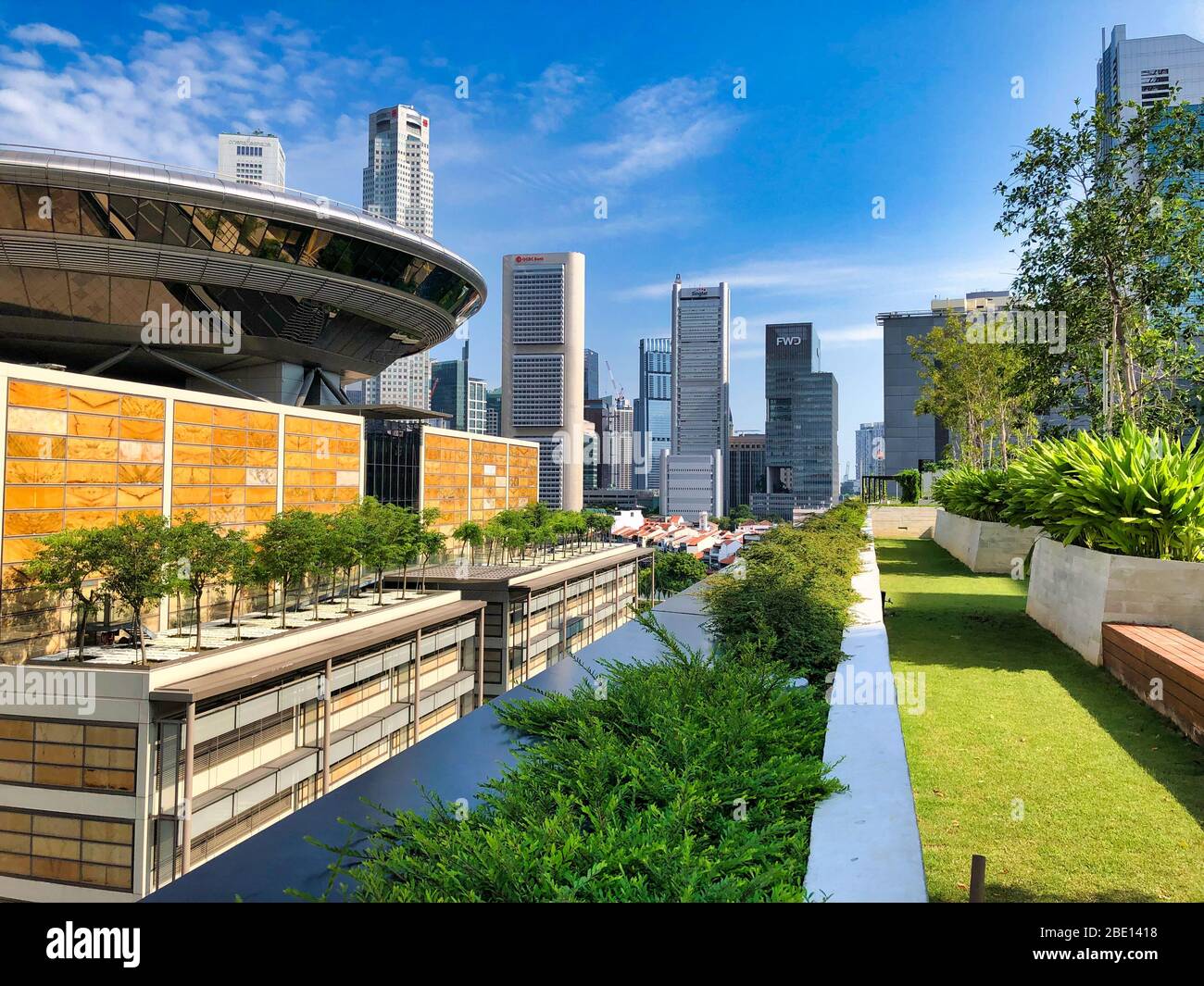 A scenic city view from the roof top garden of Funan shopping mall in ...