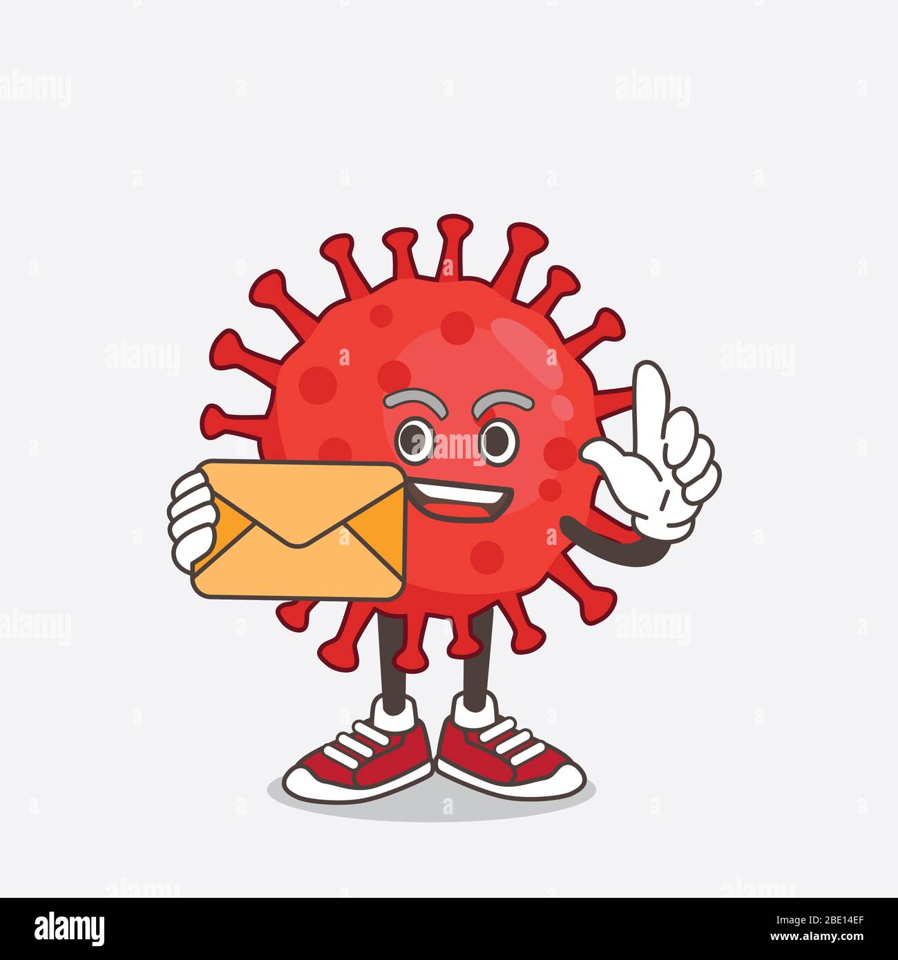 An illustration of Red Virus cartoon mascot character holding an ...