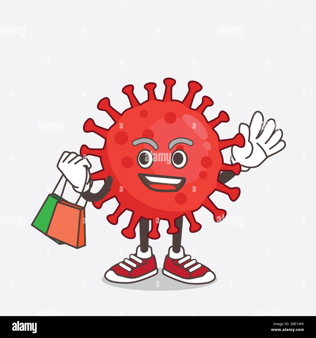 An illustration of Red Virus cartoon mascot character waving and ...
