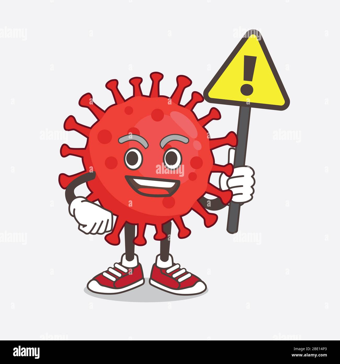 An illustration of Red Virus cartoon mascot character rise up a warning ...