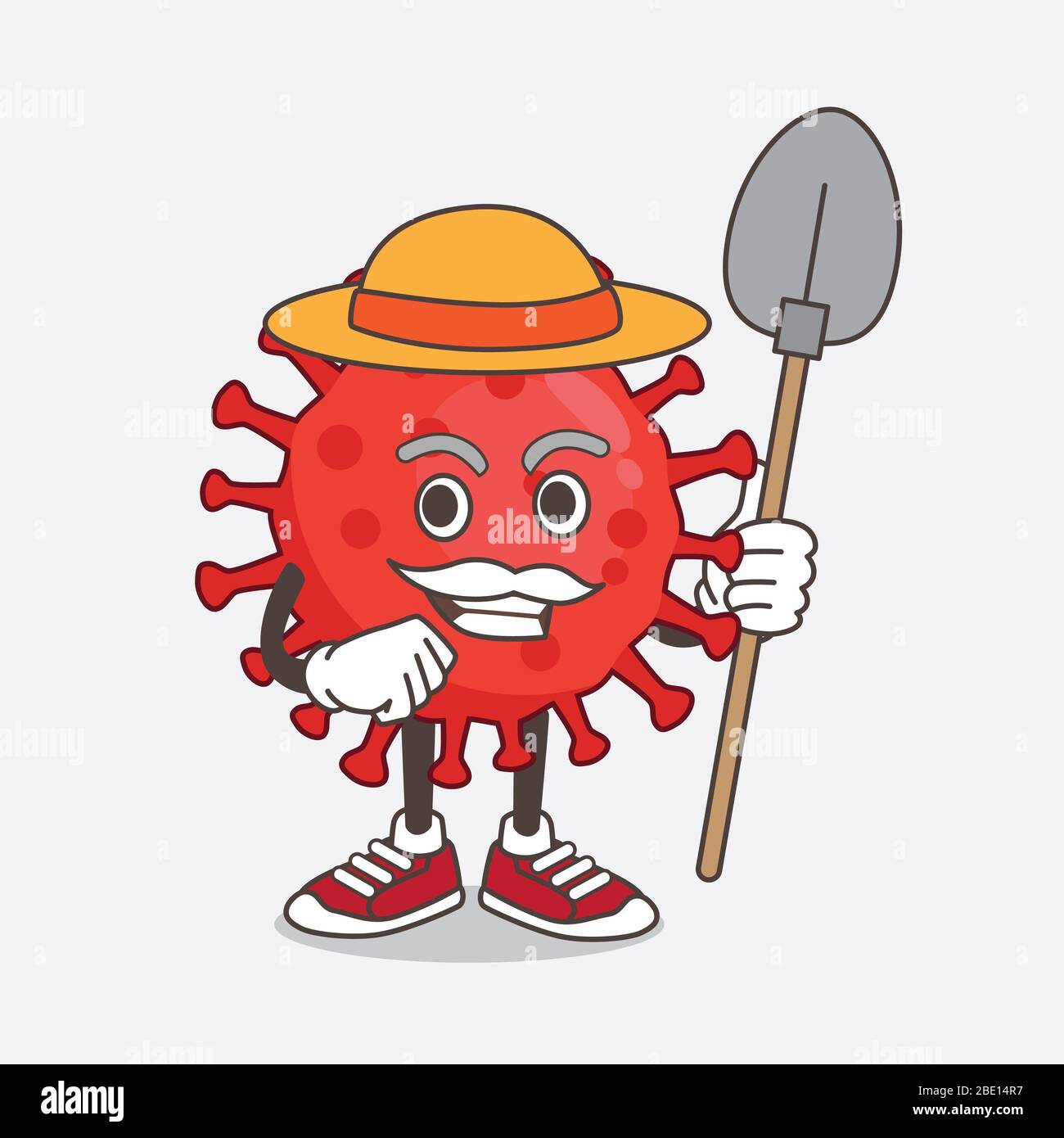 An illustration of Red Virus cartoon mascot character with hat and ...
