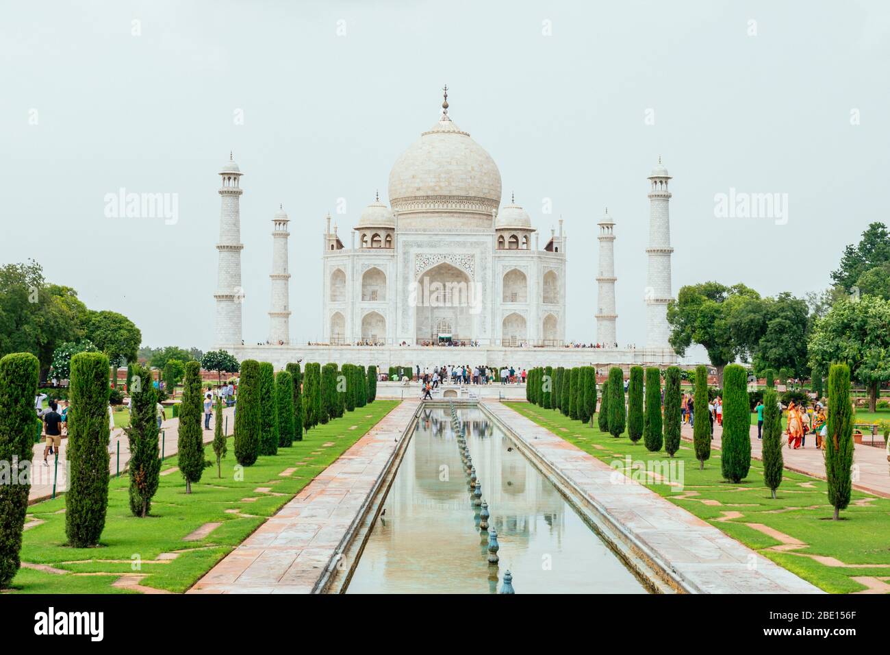A perspective view on Taj-Mahal mausoleum with reflection in water ...