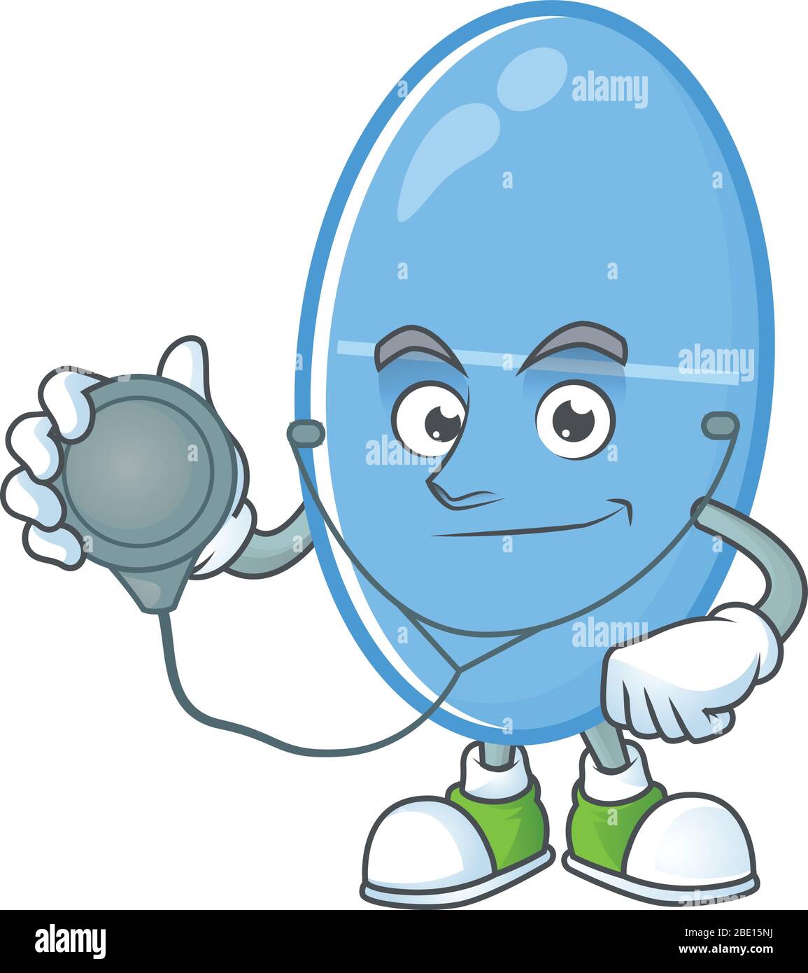 A dedicated Doctor blue capsule Cartoon character with stethoscope ...